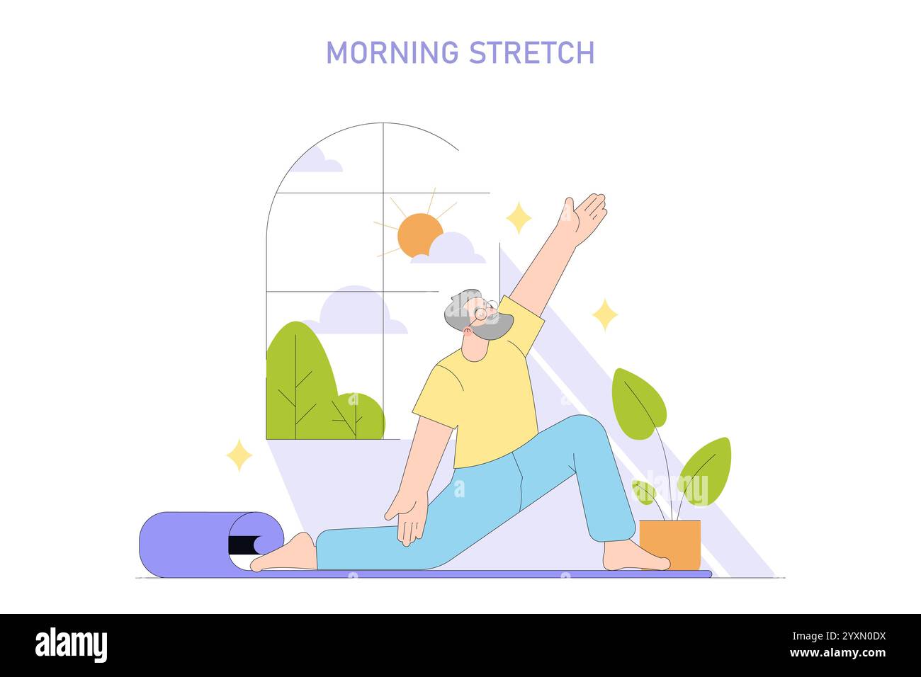 Healthy Lifestyle concept. Illustration of a man doing morning ...