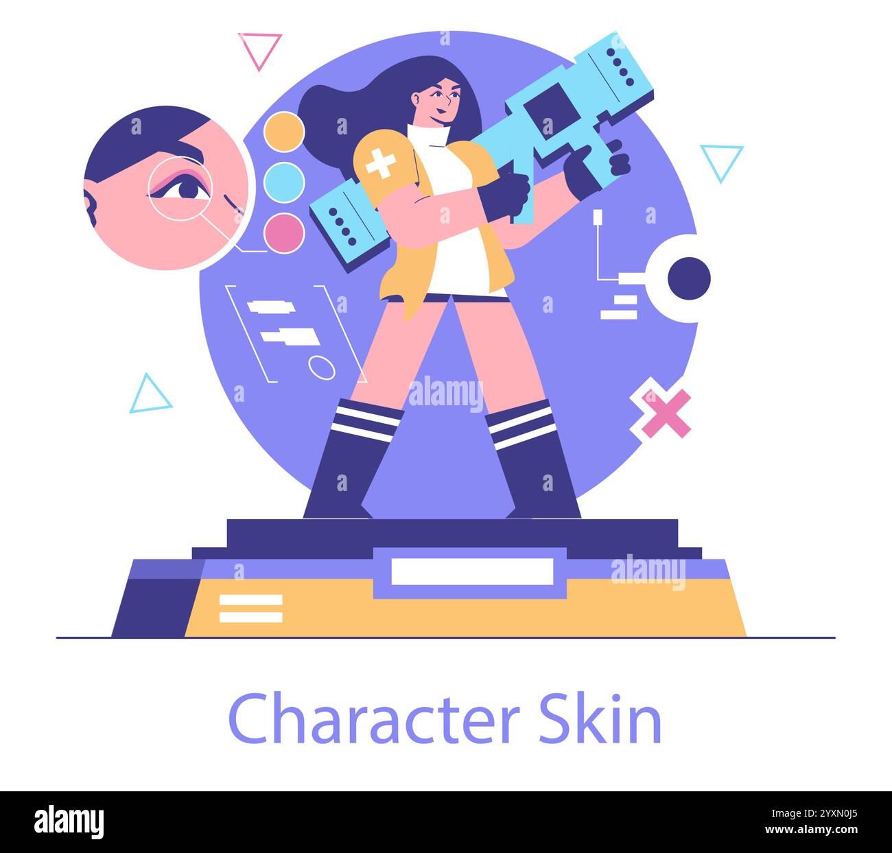 Esport concept. Female gamer character with futuristic weapon explores ...