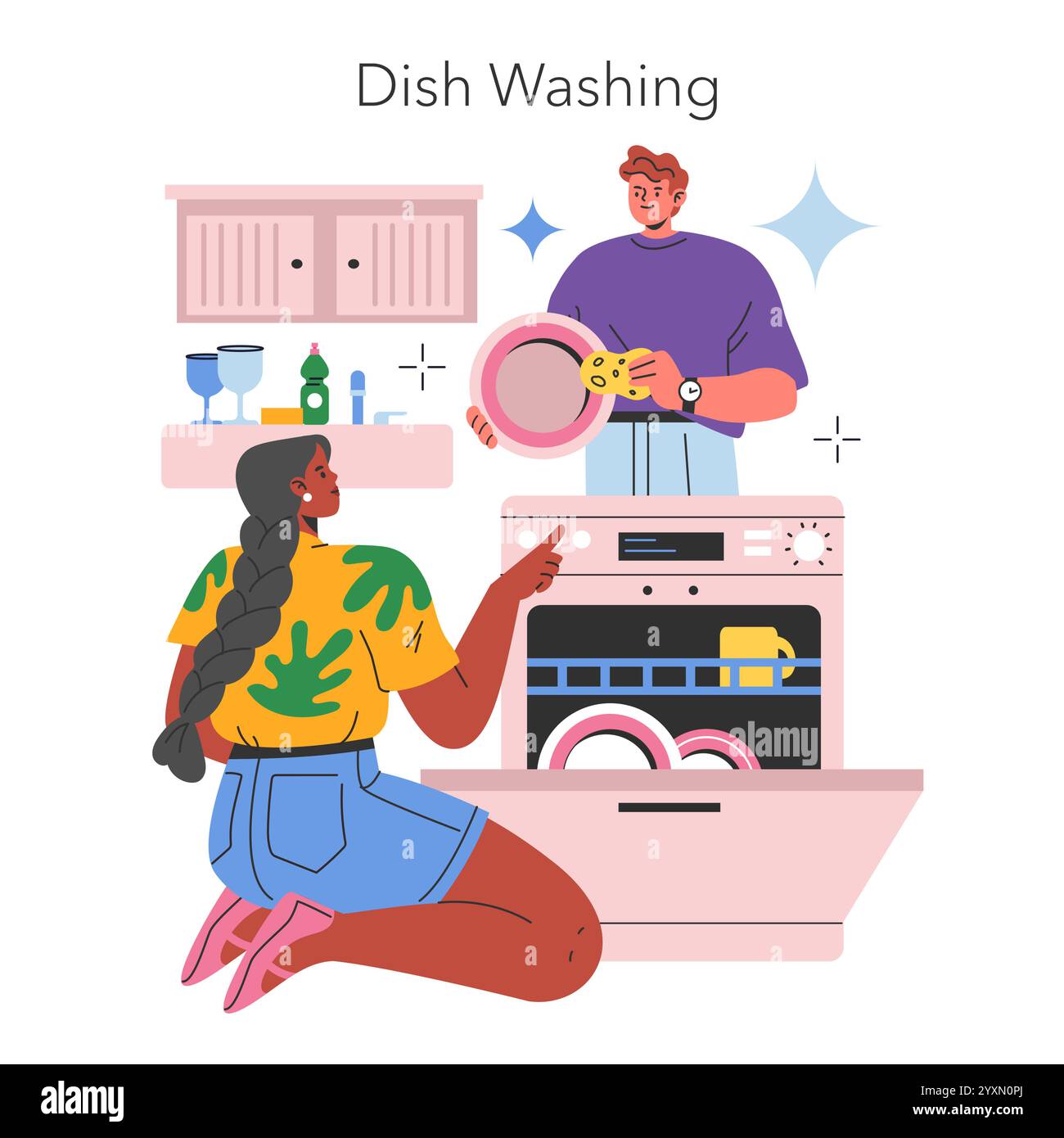 Man cleaning oven in kitchen Stock Vector Images - Alamy