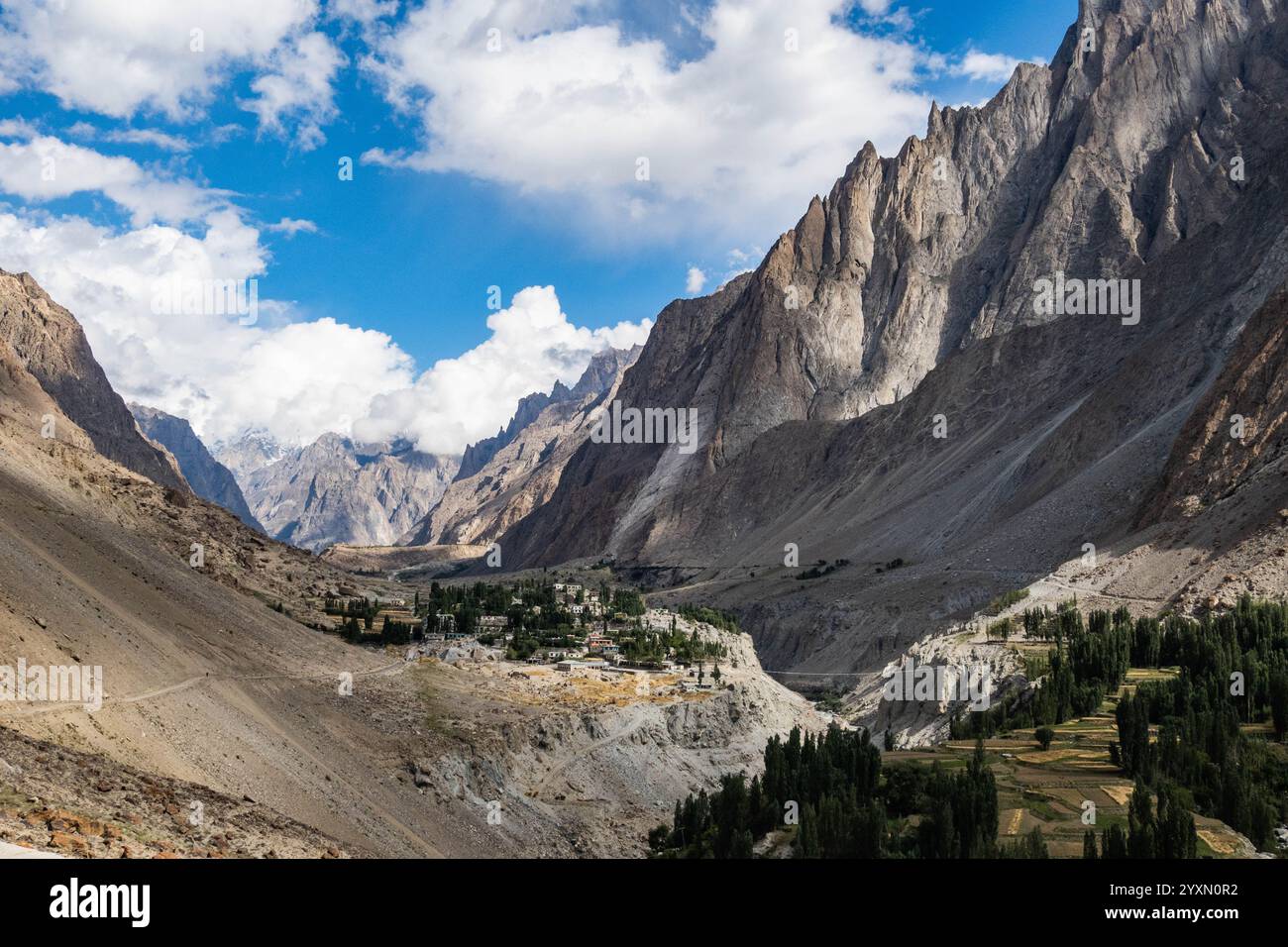 Kanday village and fields in the Hushe Valley, Baltistan, Pakistan ...