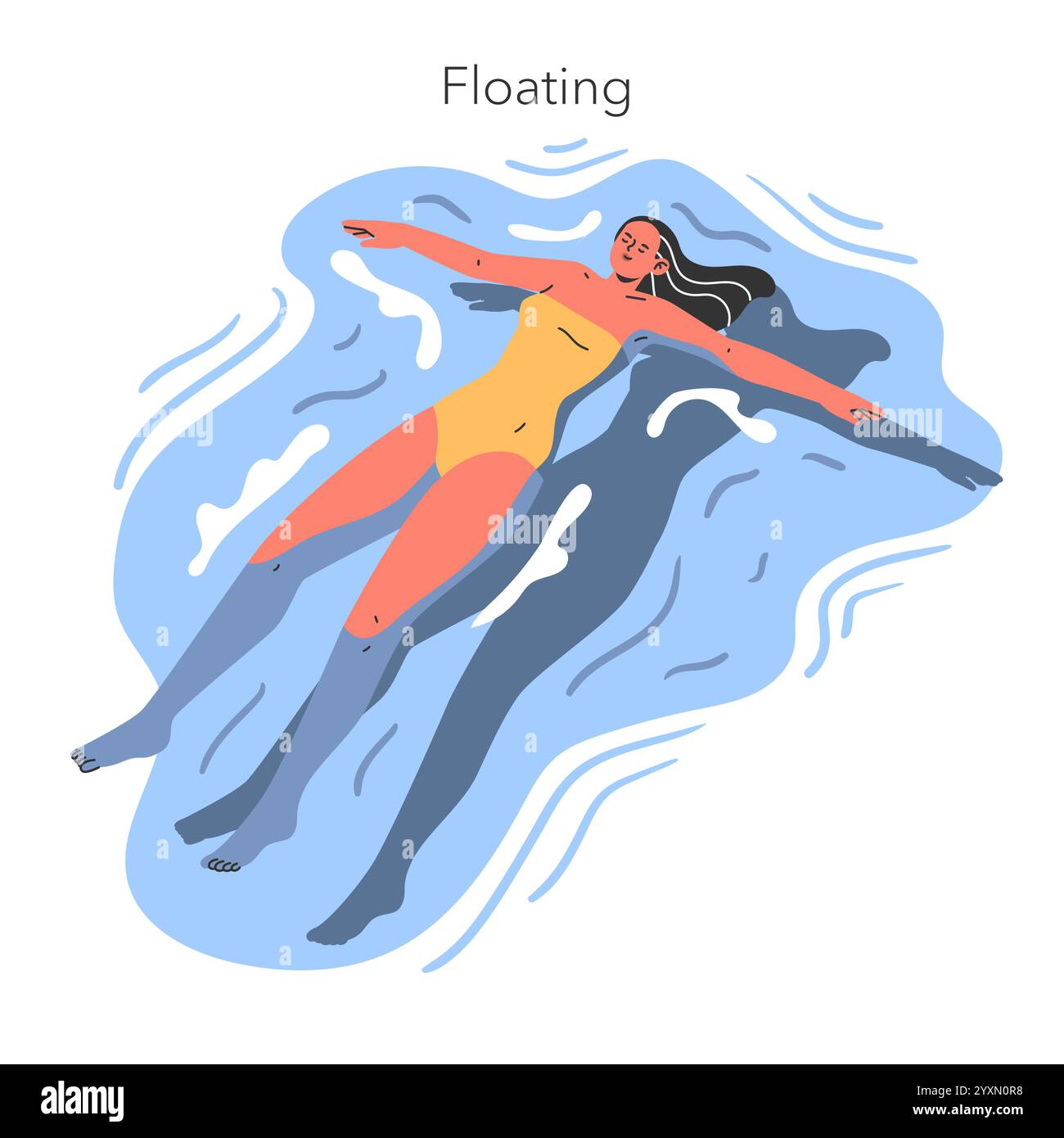 Water Wellness concept. Illustration of a relaxed woman floating ...