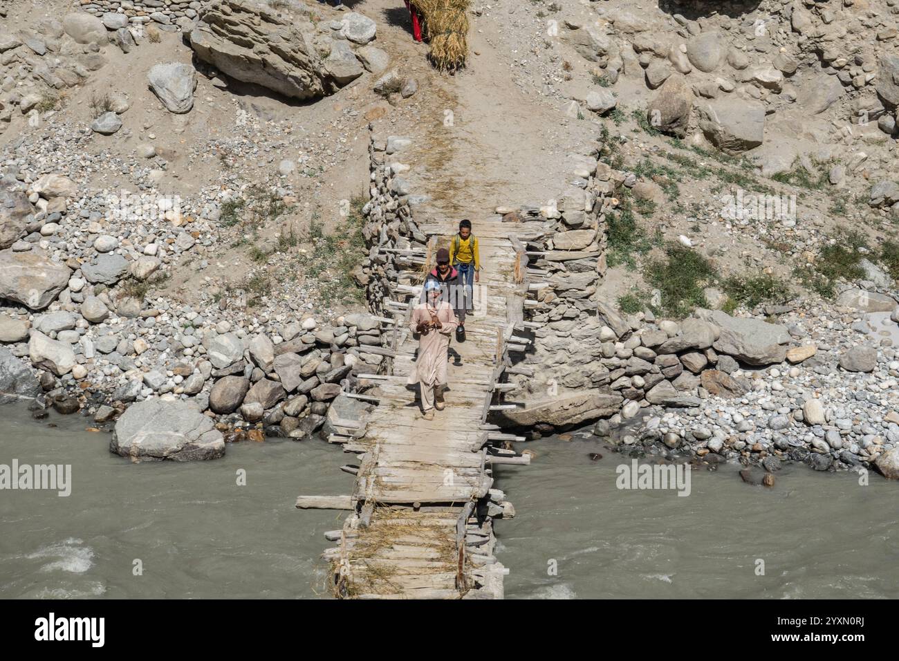 River crossing in the Nangma Valley, Kanday, Baltistan, Pakistan Stock ...
