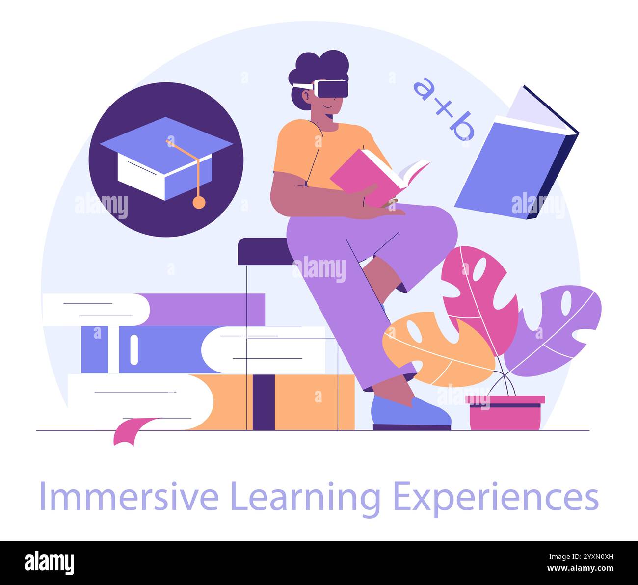 Immersive Reality concept. A person engages in virtual learning with VR ...
