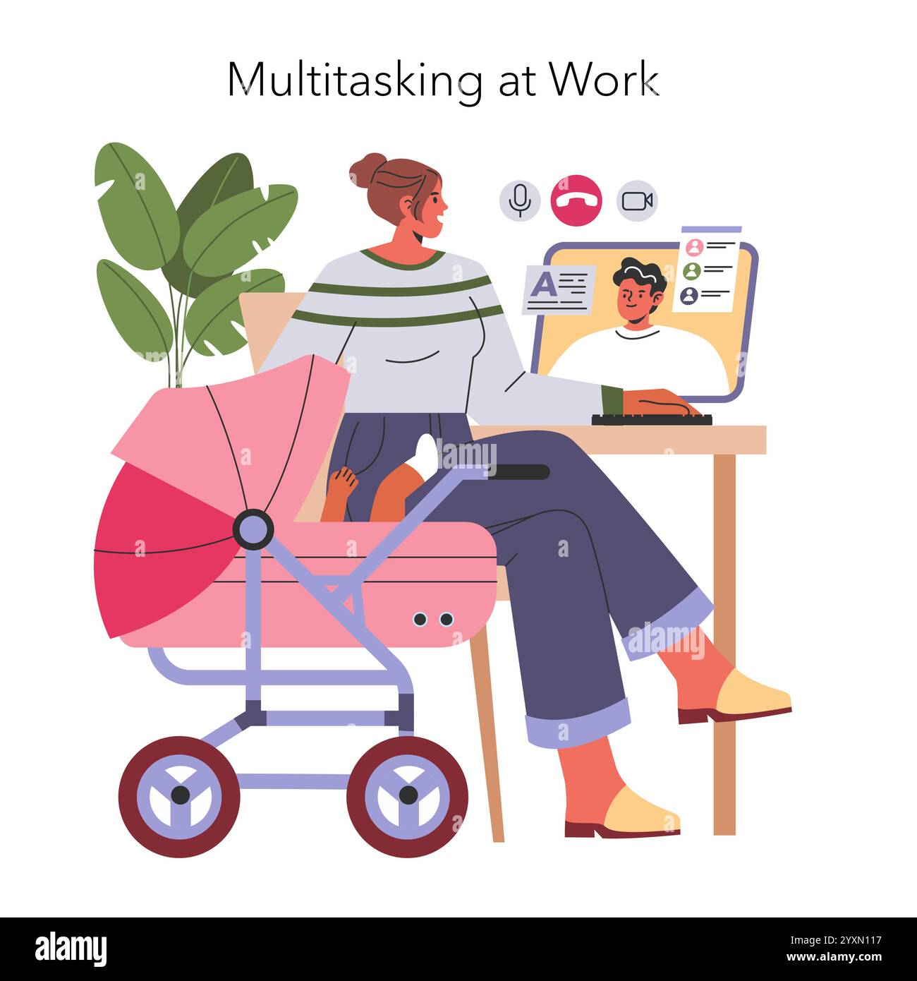 Working Mom Life concept. A mother balances professional duties and ...