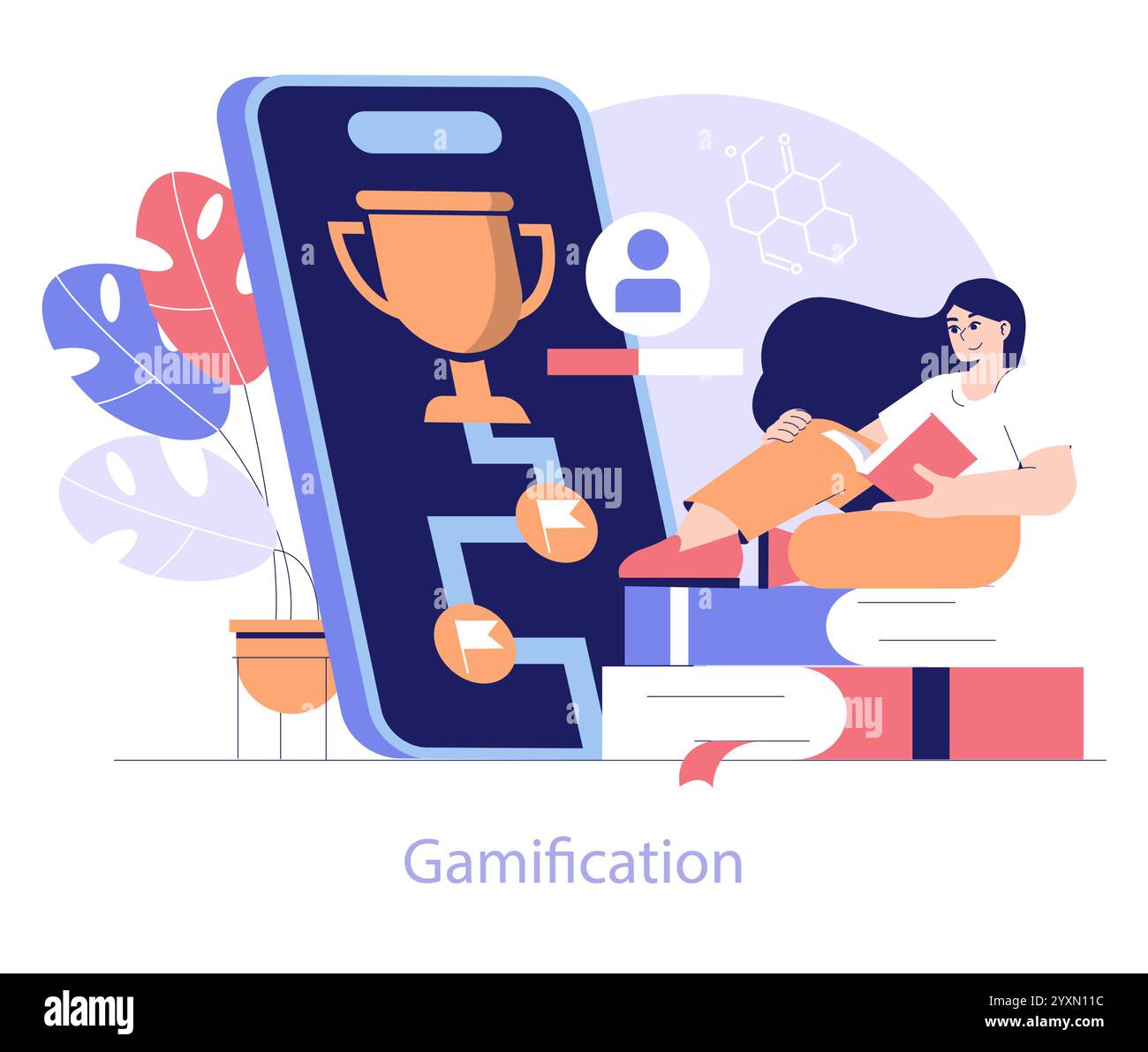 Edtech concept. Engaged student learning through gamification app with progress rewards. Digital ...