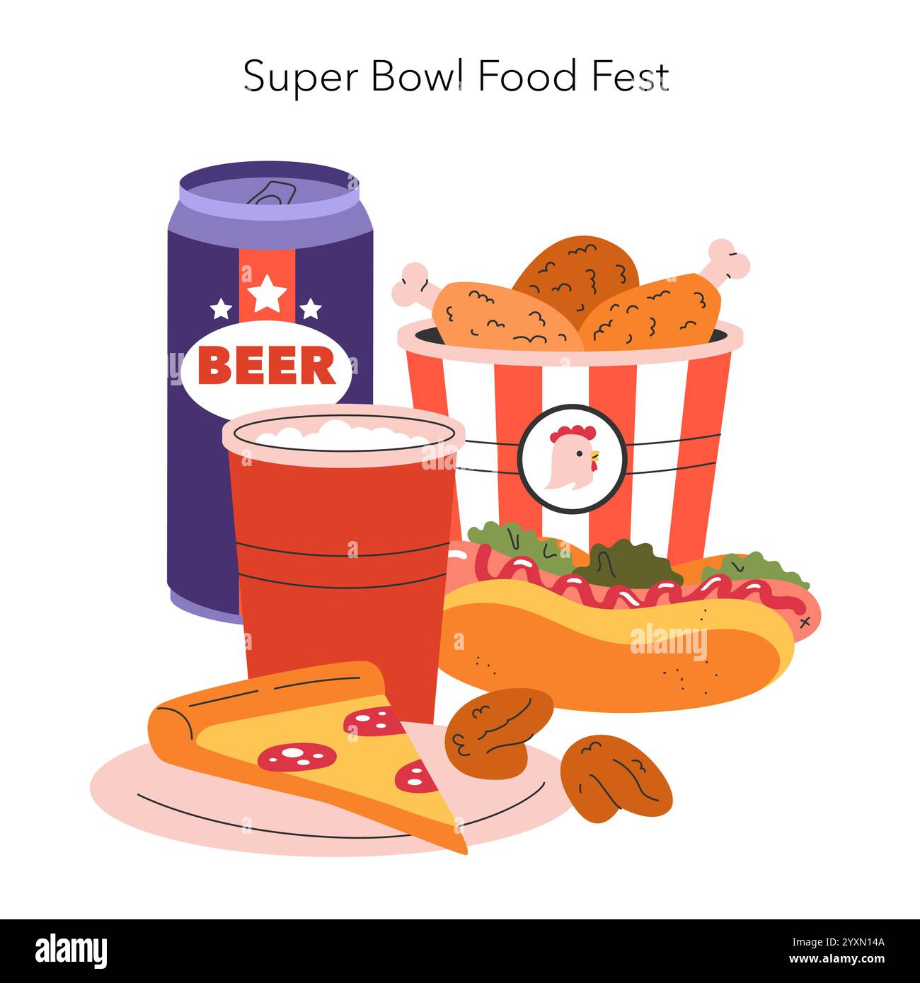 Super Bowl celebration concept. An illustration featuring snacks, beer ...