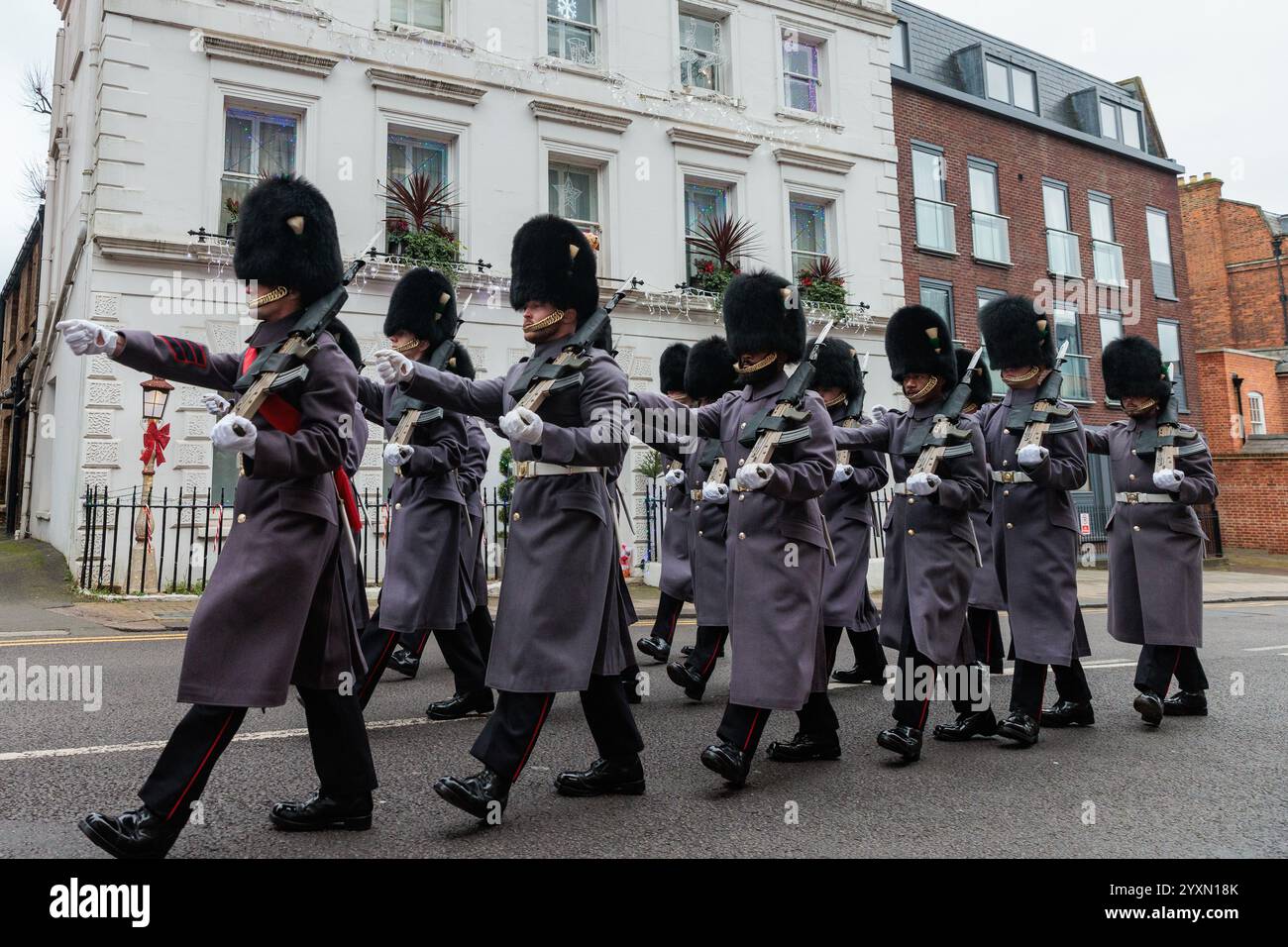 Windsor, UK. 17th December, 2024. The 1st Battalion Welsh Guards march ...