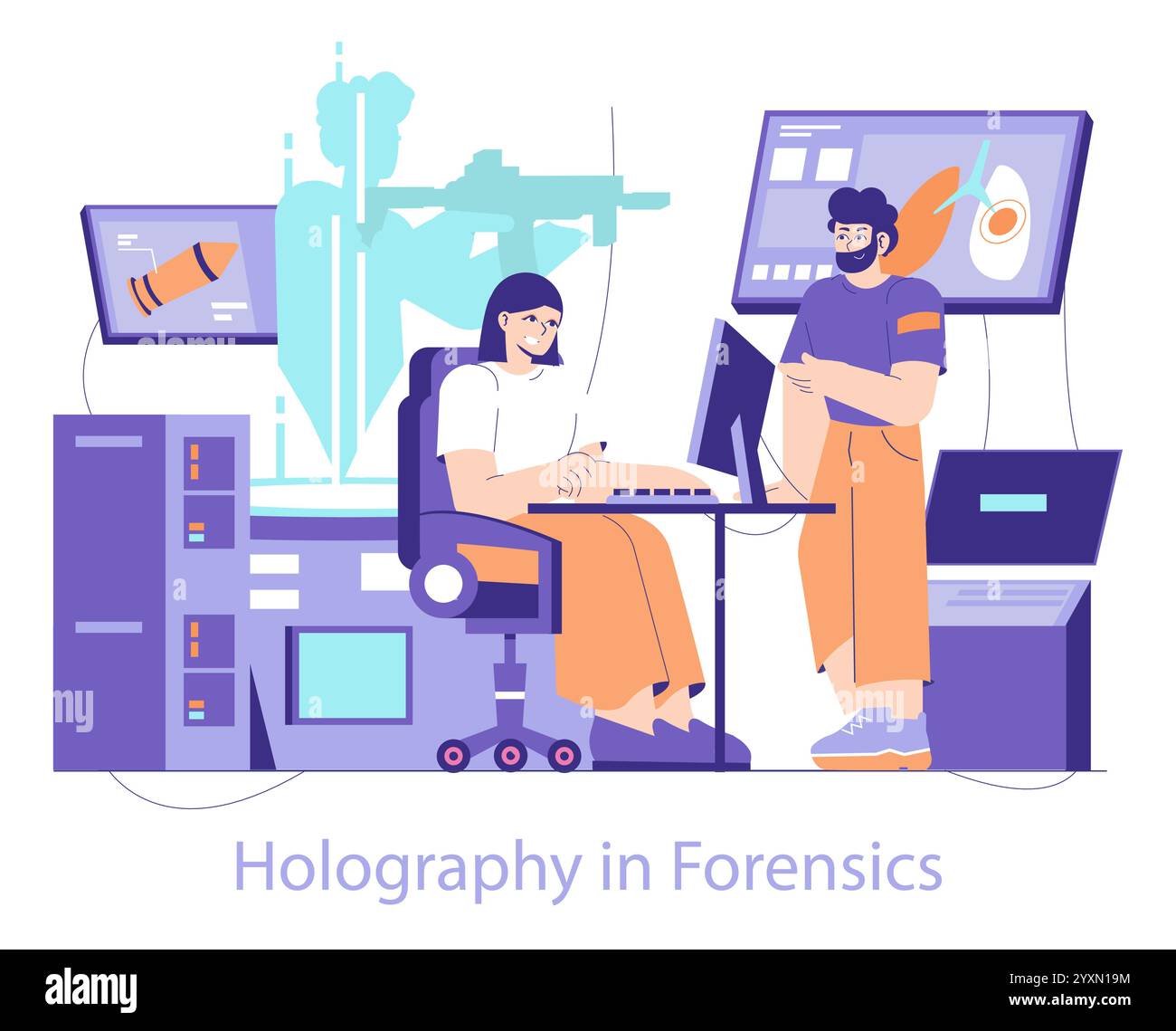 Forensics technology concept. Experts analyze evidence with advanced ...
