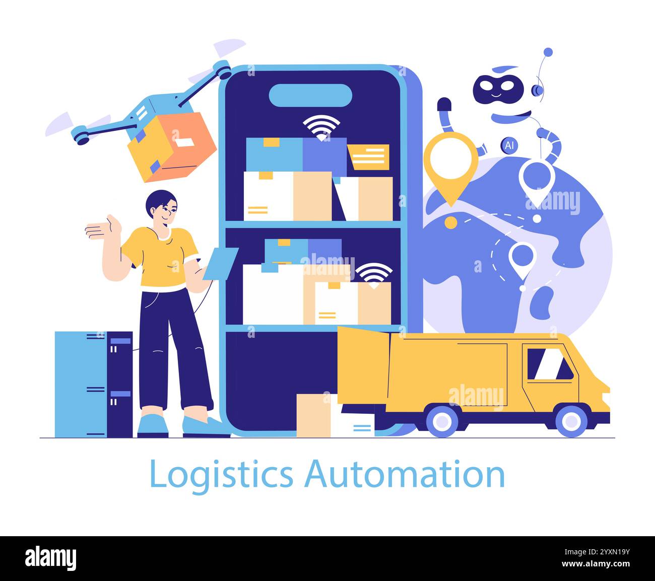 Logistics Automation concept. An illustration showcasing the integration of technology with ...