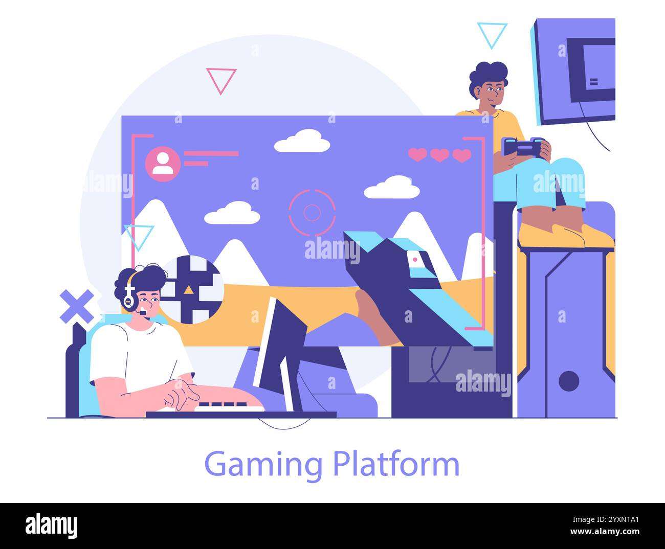 Esports platform illustration. Gamers engaging in competitive video ...