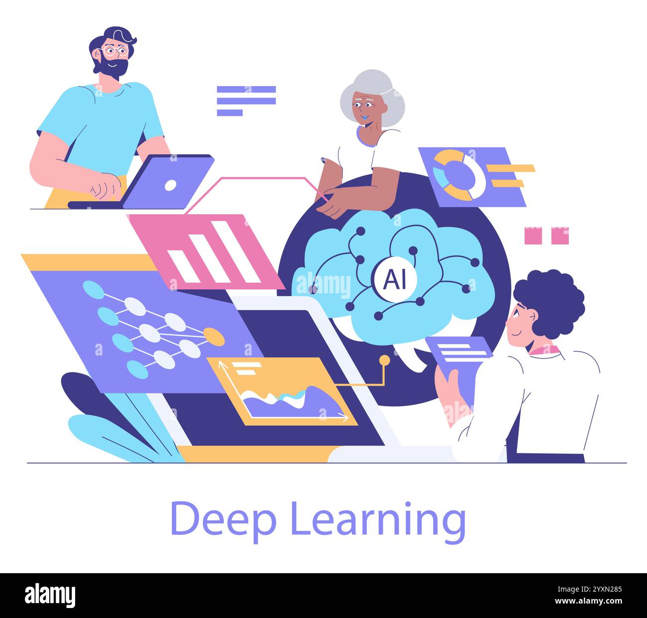 Data Science concept. Experts engage in deep learning and AI innovation ...
