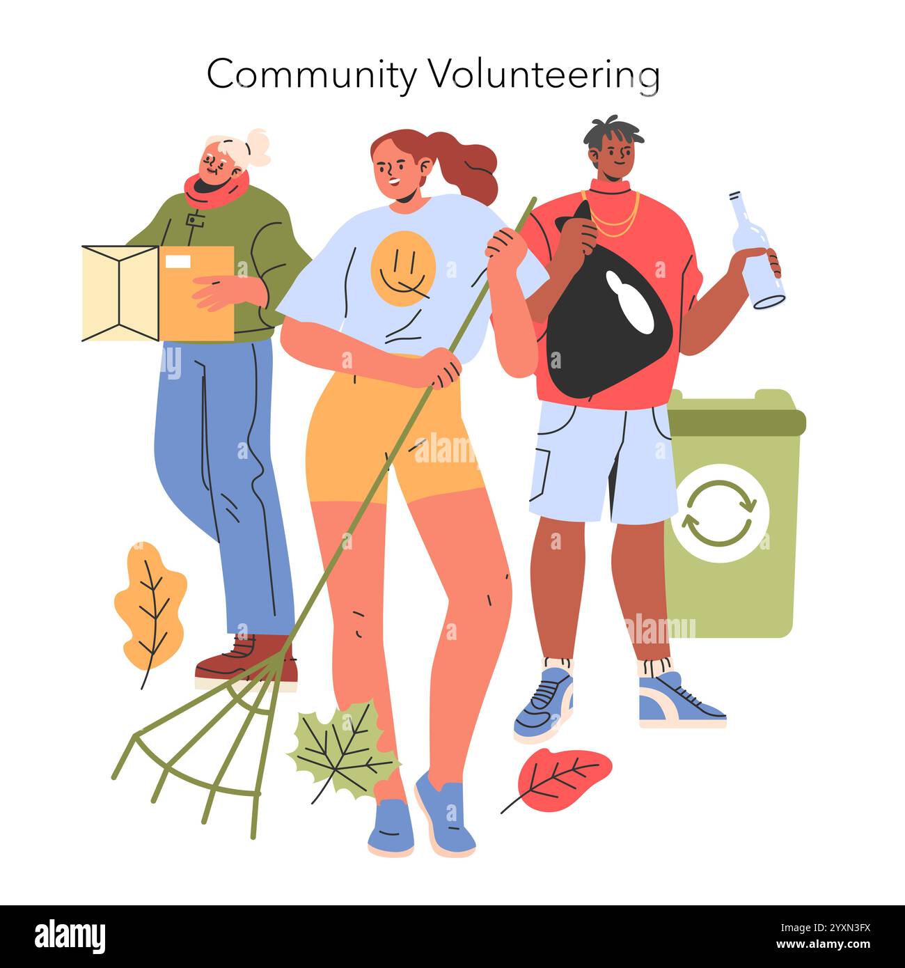 Community Volunteering concept. Citizens engaged in neighborhood ...