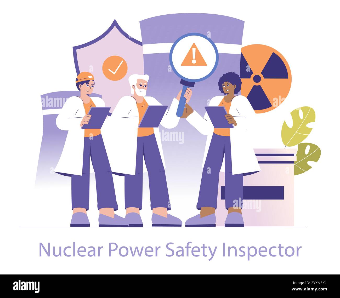 Nuclear Power Safety Inspection concept. Diverse team of inspectors ...