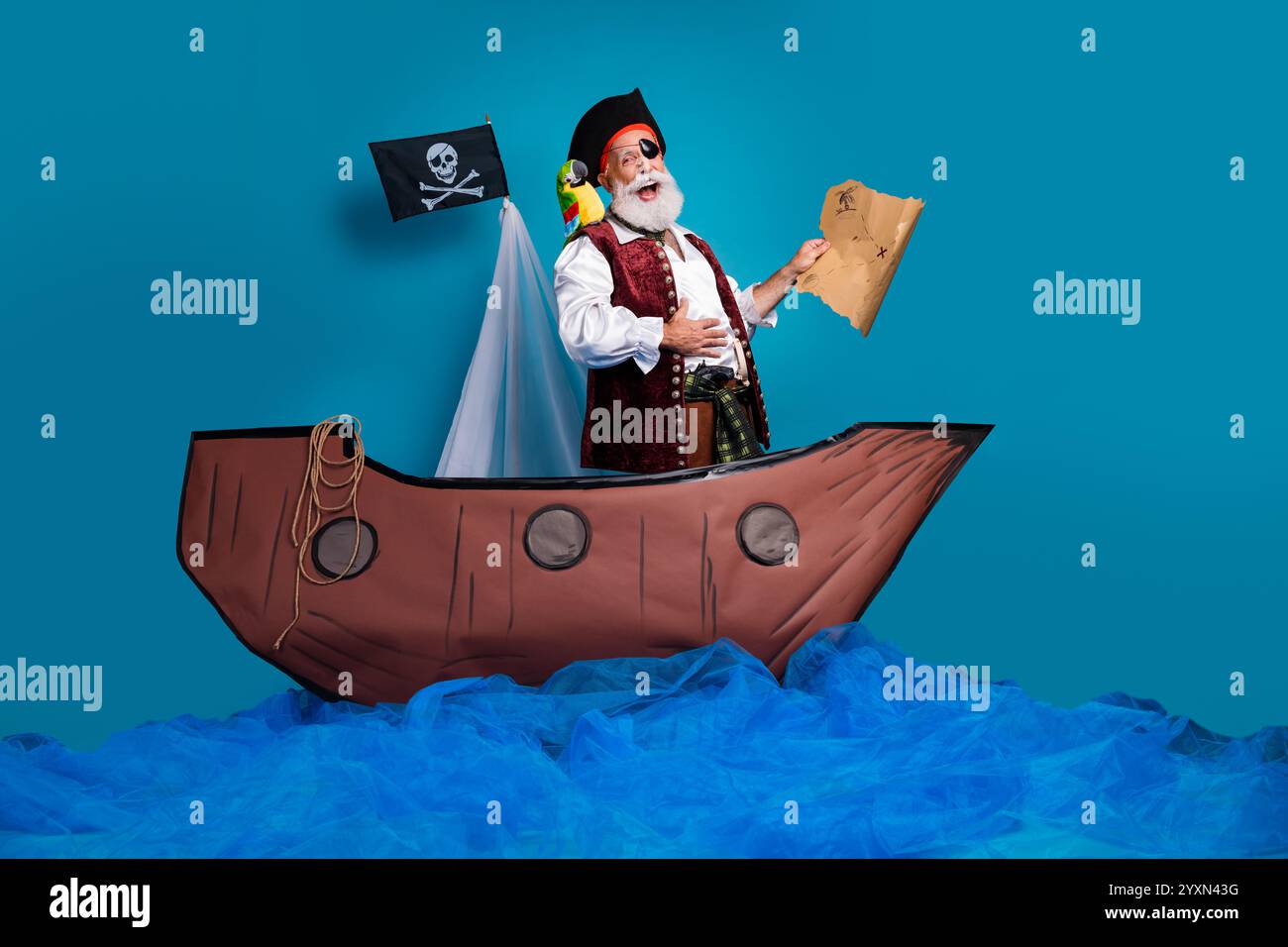 Photo of funny pirate wearing traditional costume halloween carnival ...