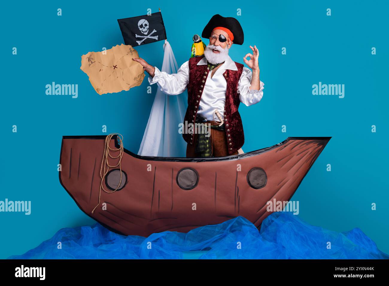 Photo of funny hilarious pirate wearing traditional costume sea ...
