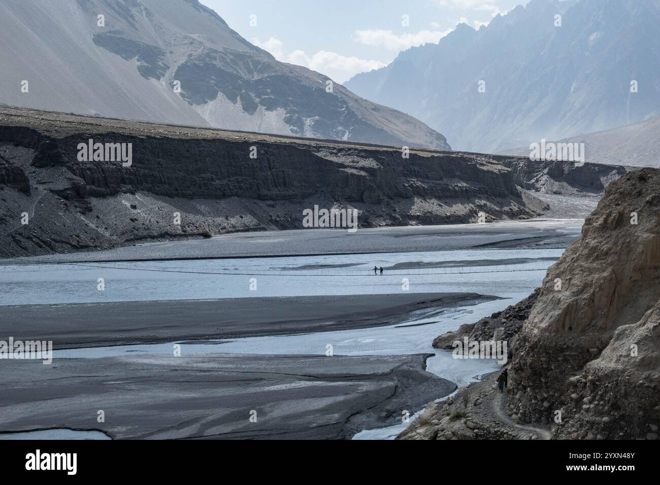 Crossing the rickety old Passu susepension bridge over the Hunza River ...