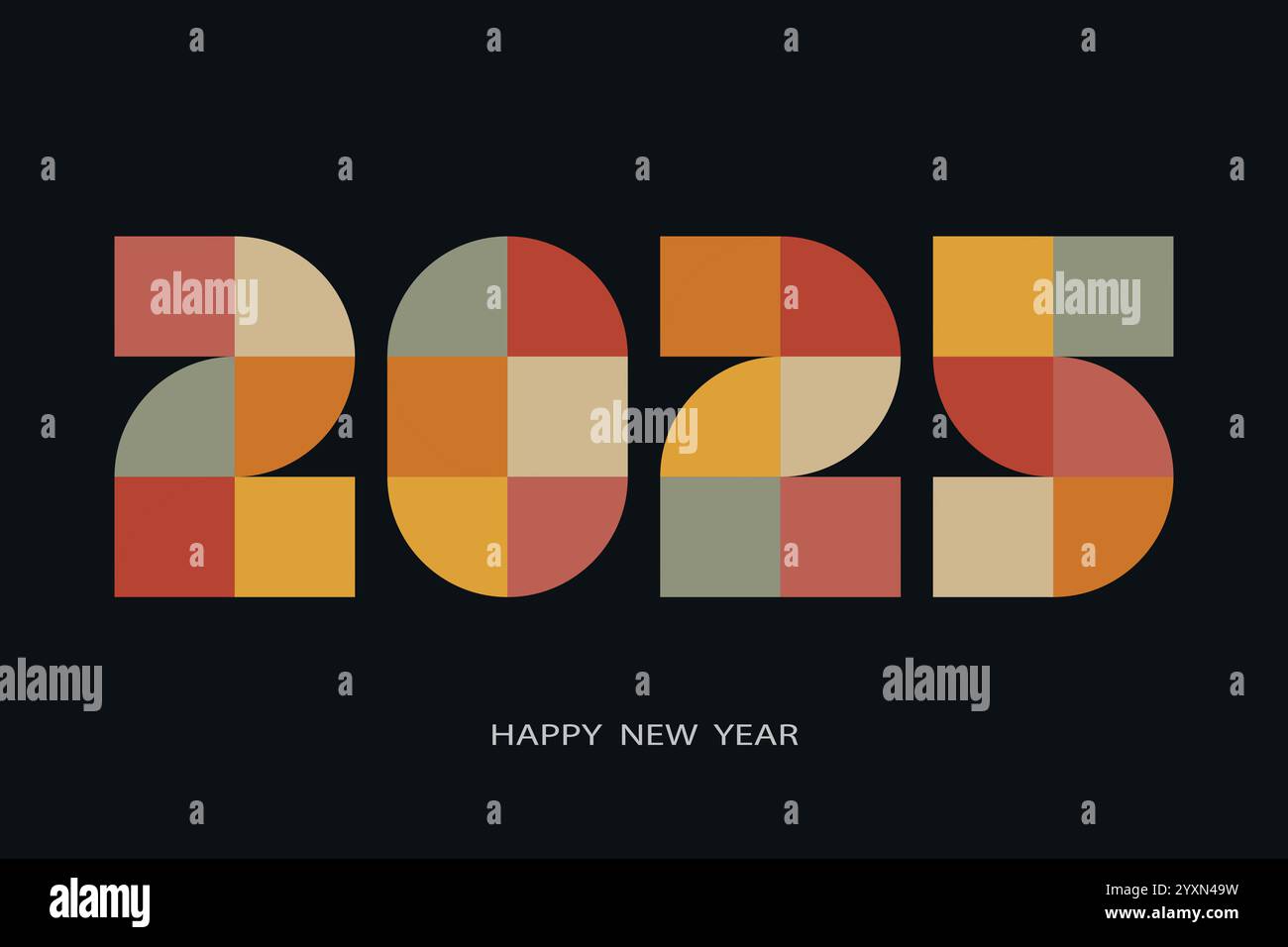 Modern geometric 2025 numerals in bold colors on a black background ...