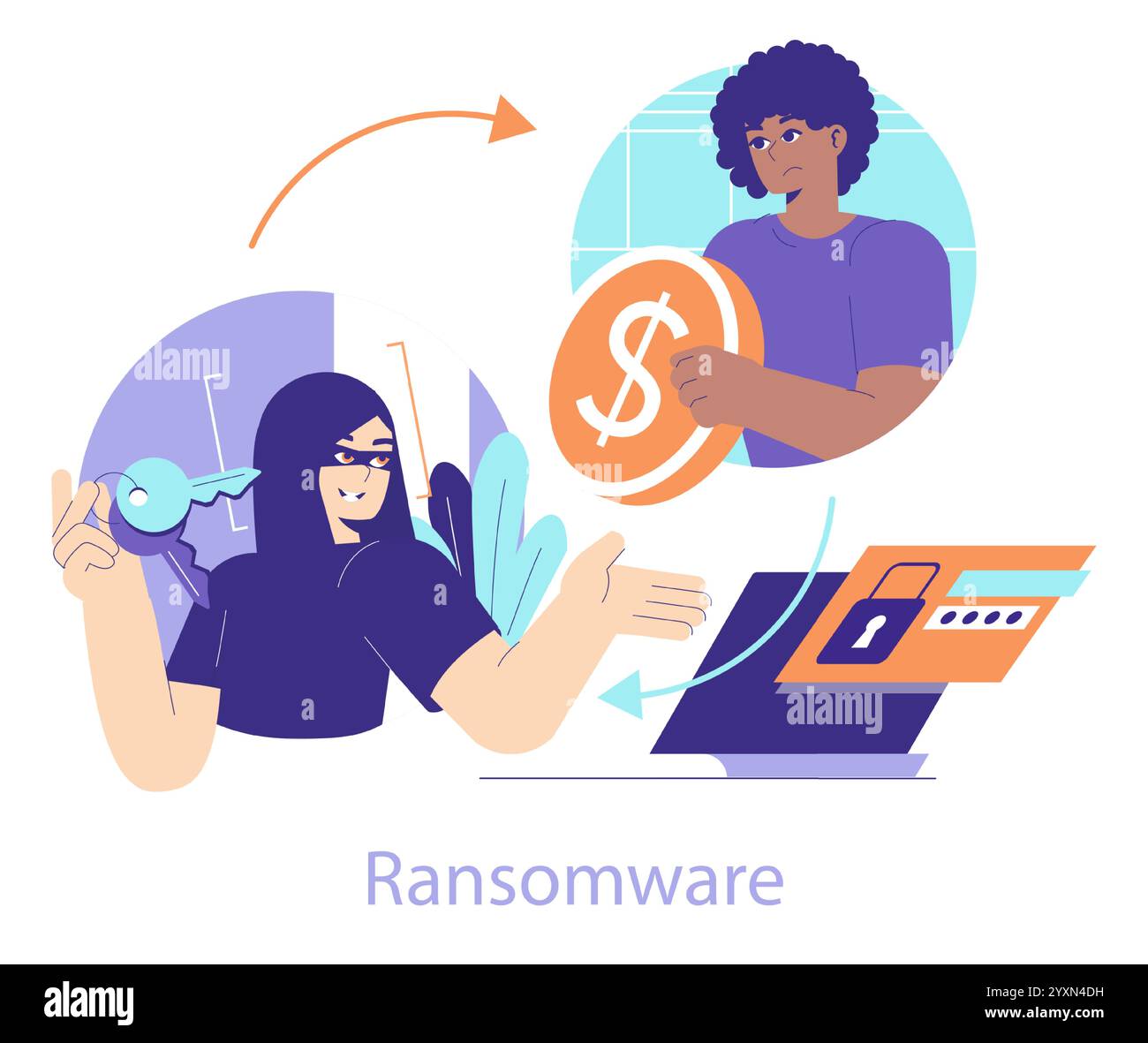 Cybercrime concept illustration portraying a hacker demanding ransom ...
