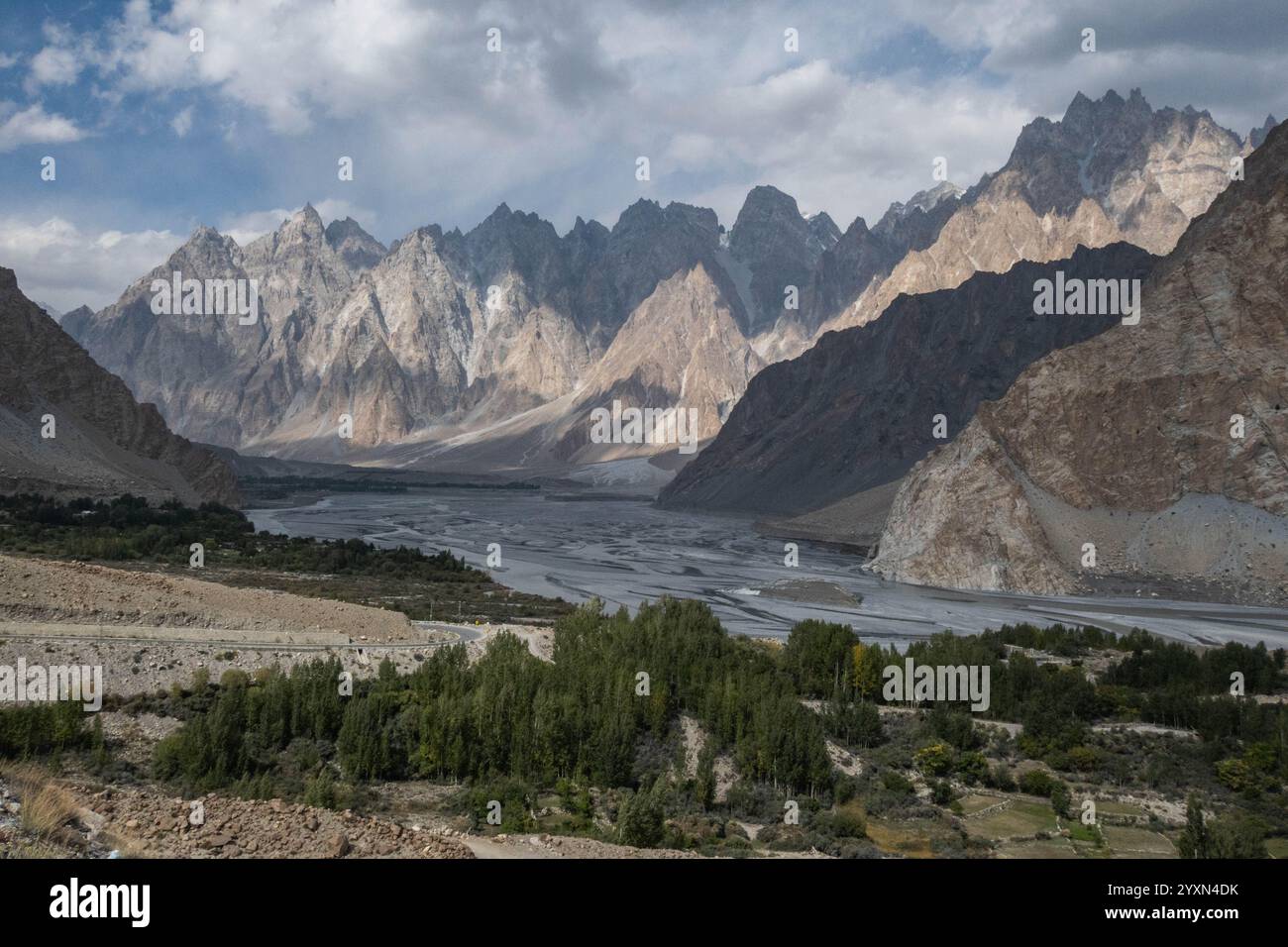View of Passu village and the Passu Cones, Passu, Gojal, Baltistan ...