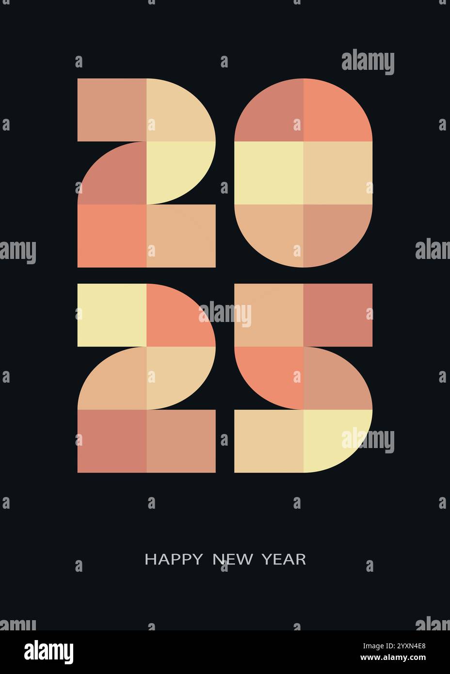 Modern geometric 2025 numerals in bold colors on a black background ...