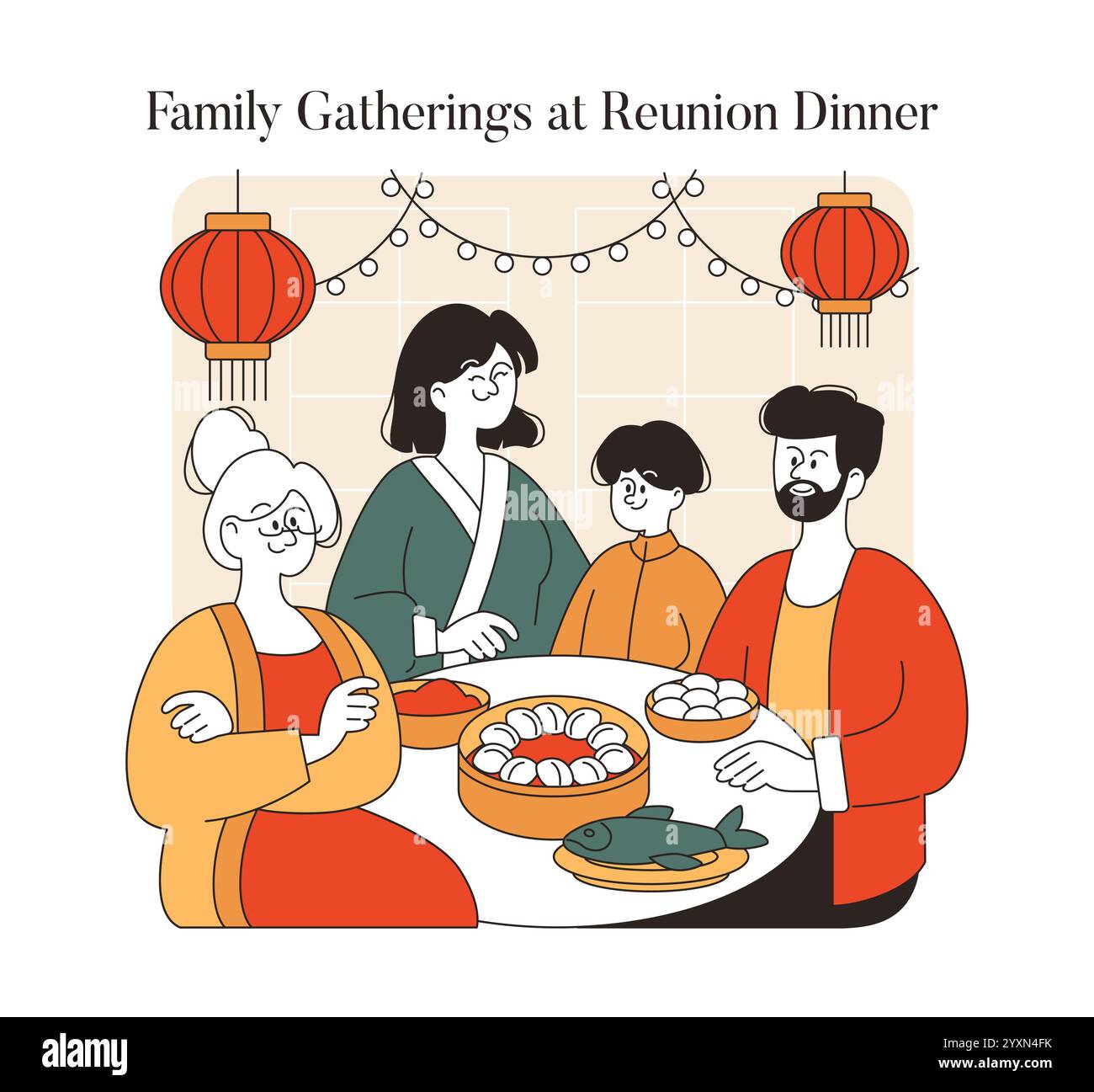 Lunar New Year Family Dinner concept. Multi-generational family ...