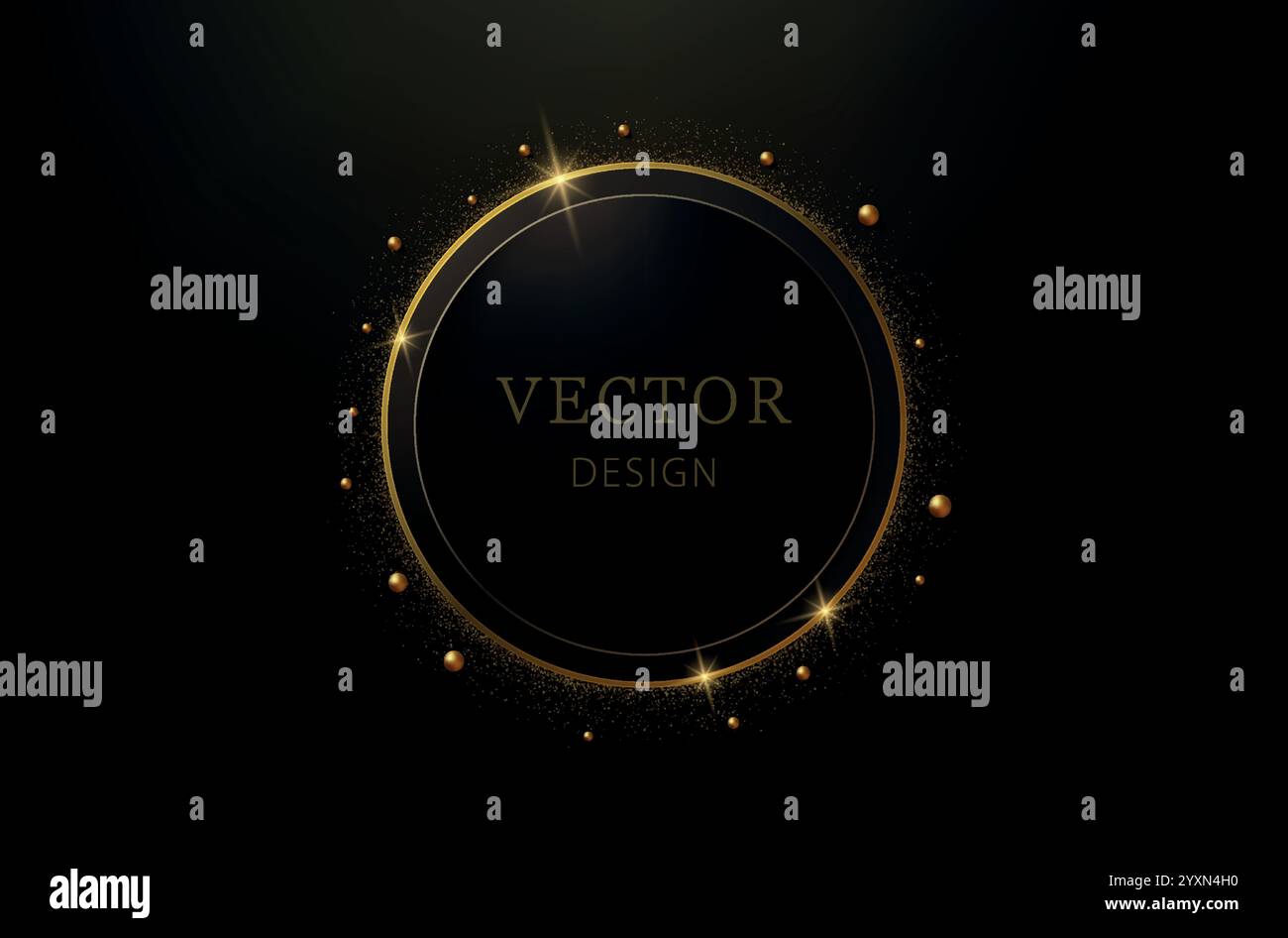 Luxurious black background featuring a glowing golden circular design with shimmering particles ...