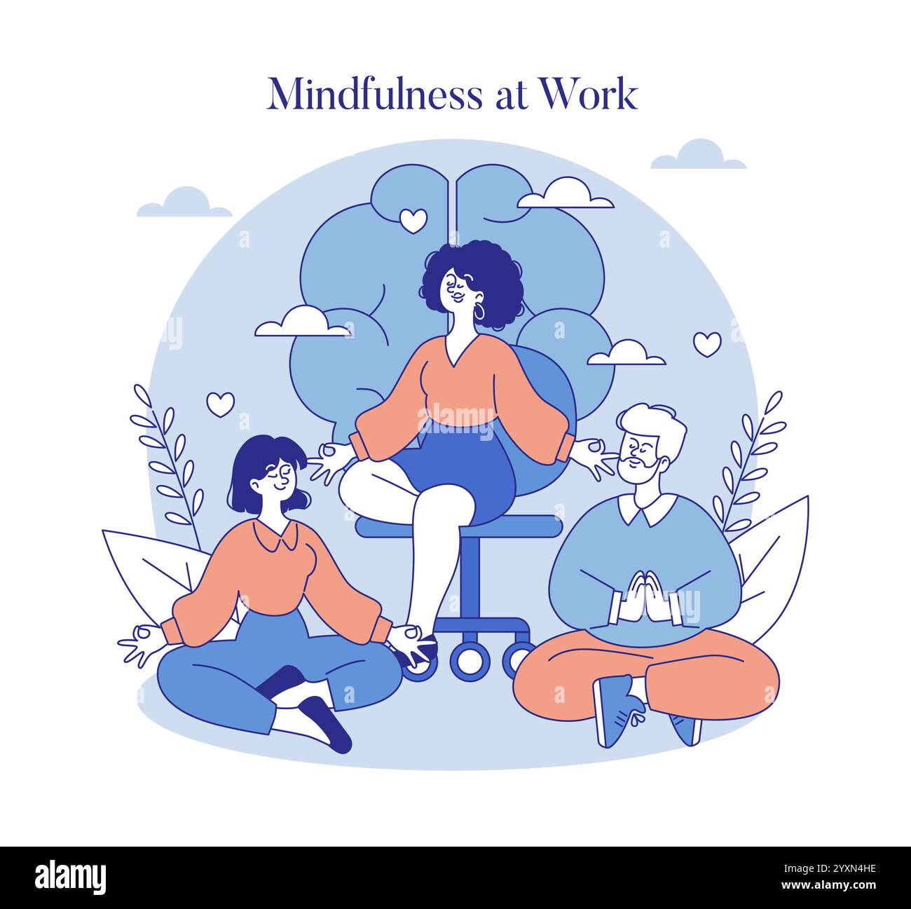 Work Burnout Prevention concept. Employees practicing mindfulness for ...
