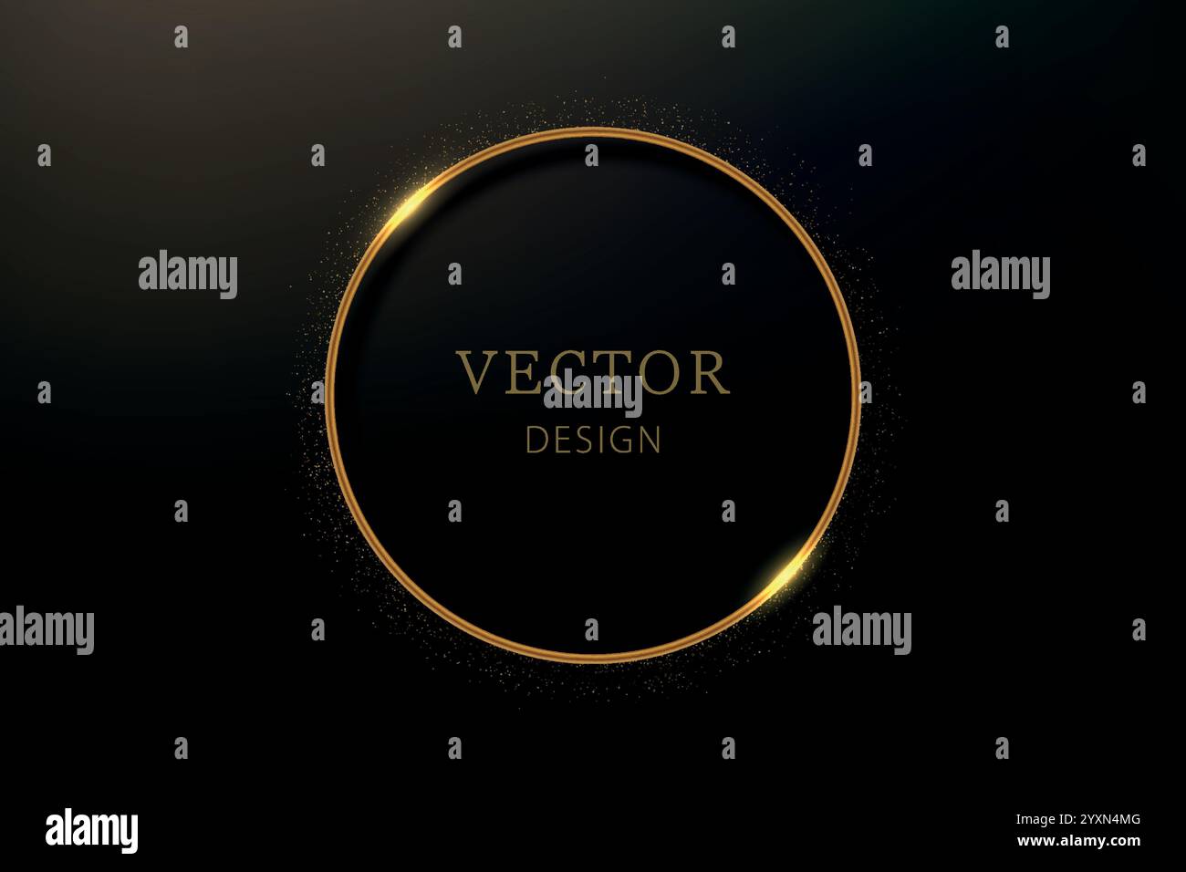 Luxurious black background featuring a glowing golden circular design with shimmering particles ...