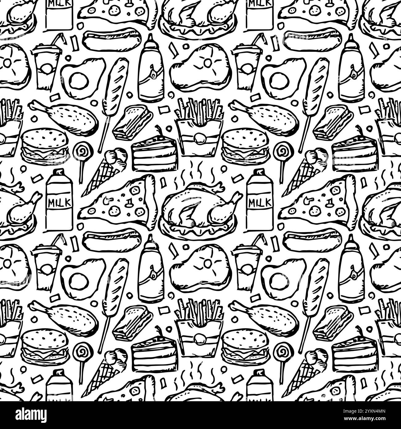 Street food cooking doodle Black and White Stock Photos & Images - Alamy