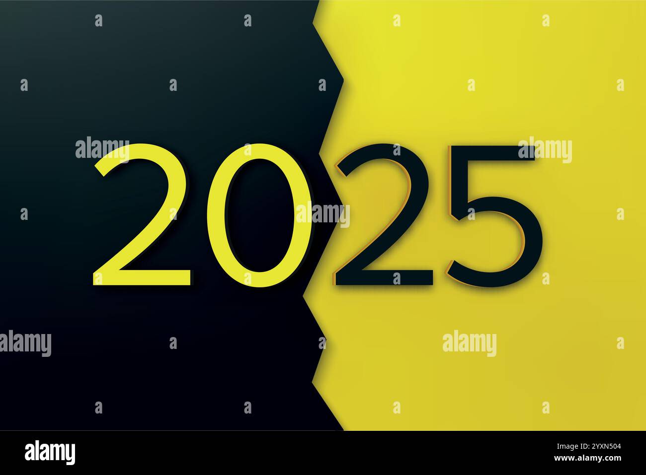 Modern 2025 text design with a bold yellow-black split background and ...