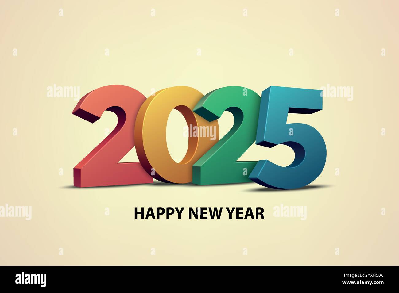 3D "2025" in bold colorful numbers with "Happy New Year" on a beige ...
