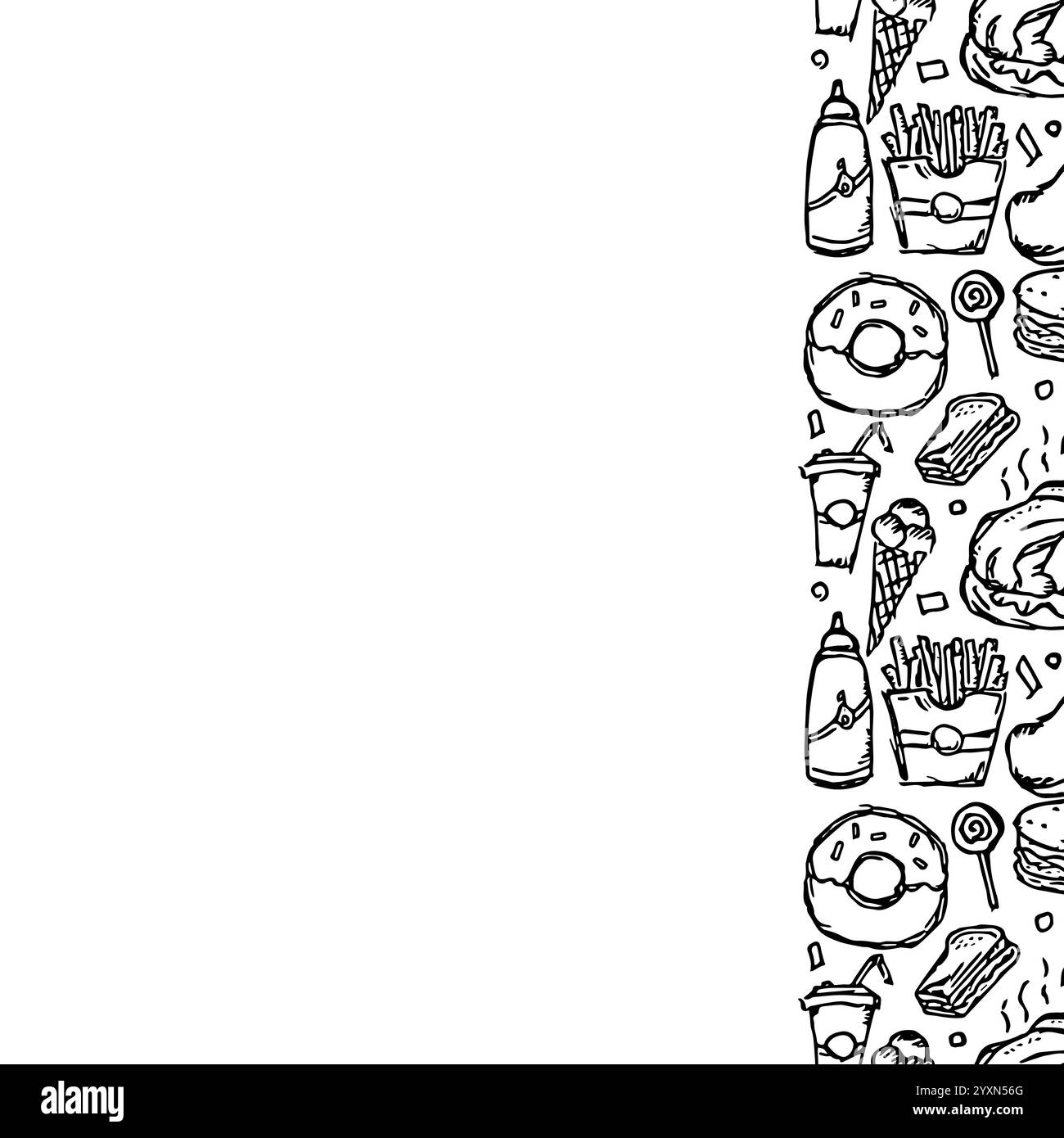 American food frame. Doodle ilustration with american food icons. Fast ...