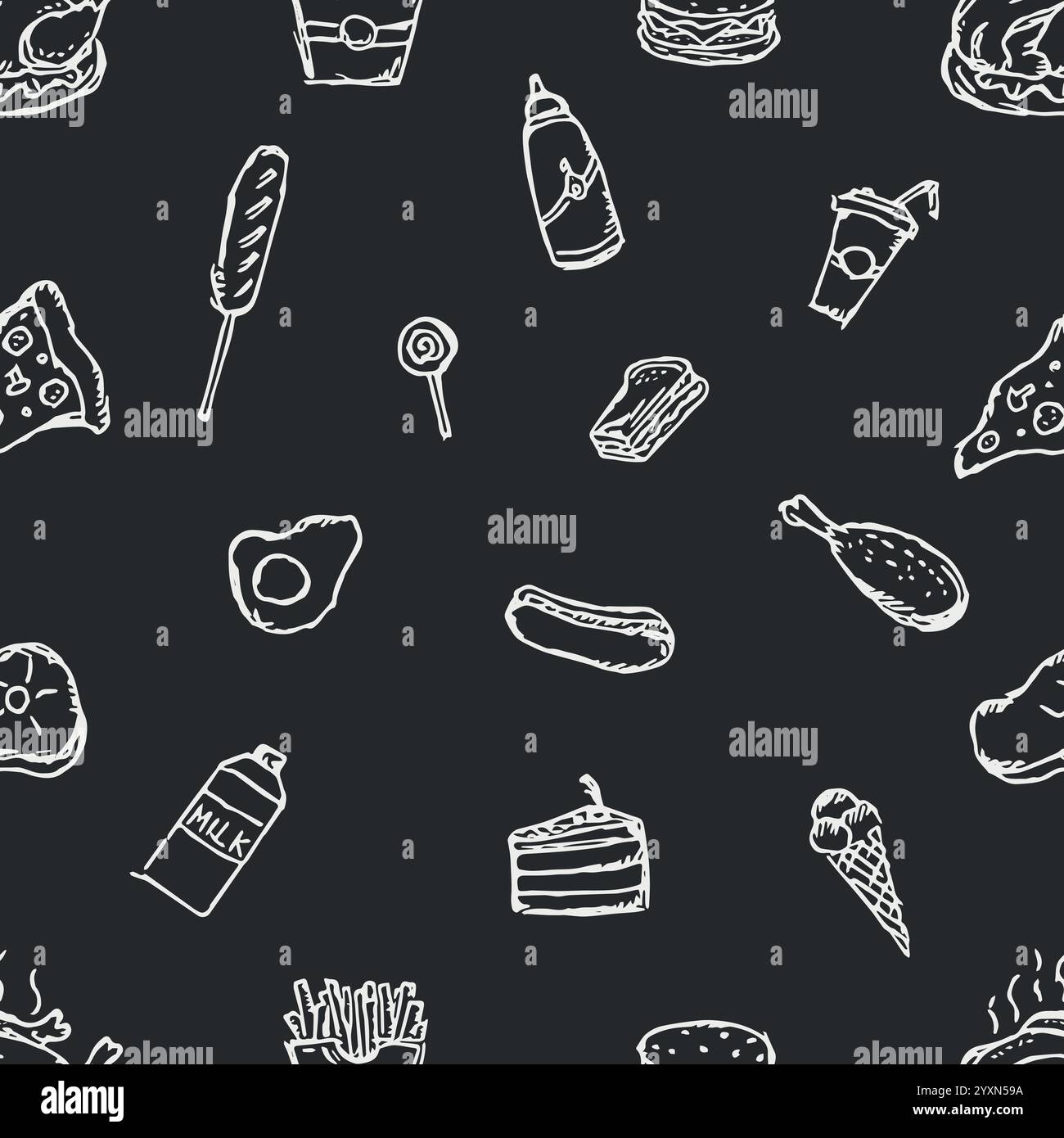 Seamless American food pattern. Doodle ilustration with american food ...