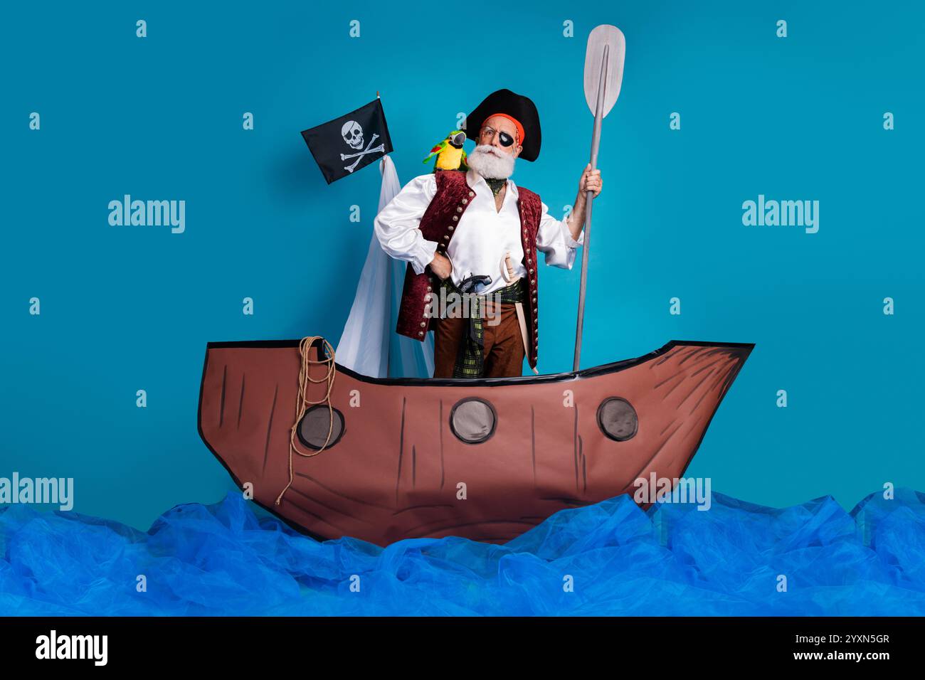 Photo of old man actor wearing pirate costume swimming traveling ...