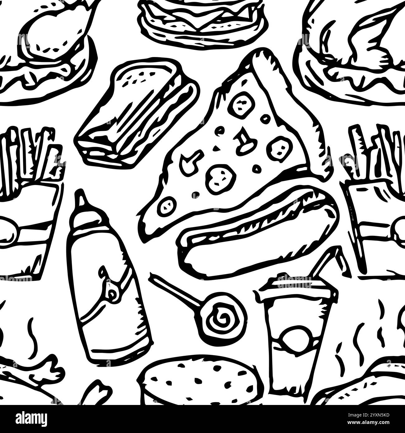 Seamless American food pattern. Doodle ilustration with american food ...