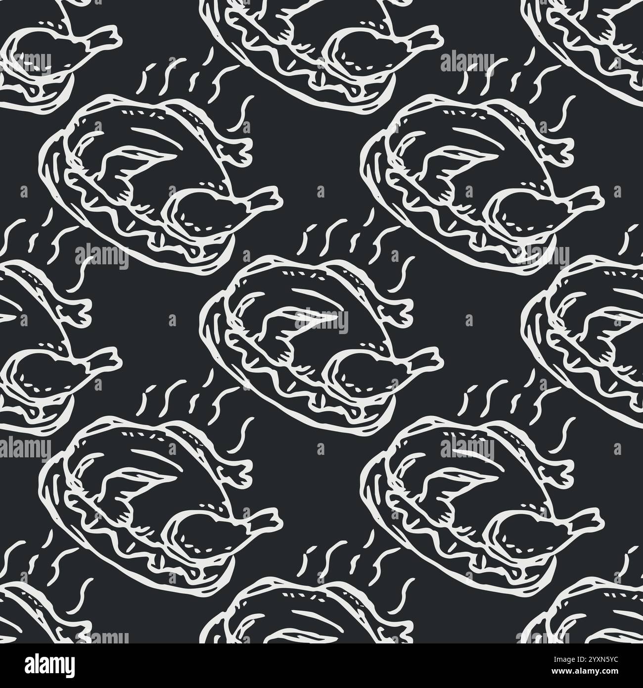 Seamless baked turkey pattern. Drawn baked turkey background. Doodle ...