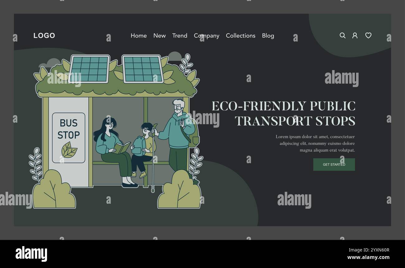 Green infrastructure concept. Illustration of people waiting at an eco ...