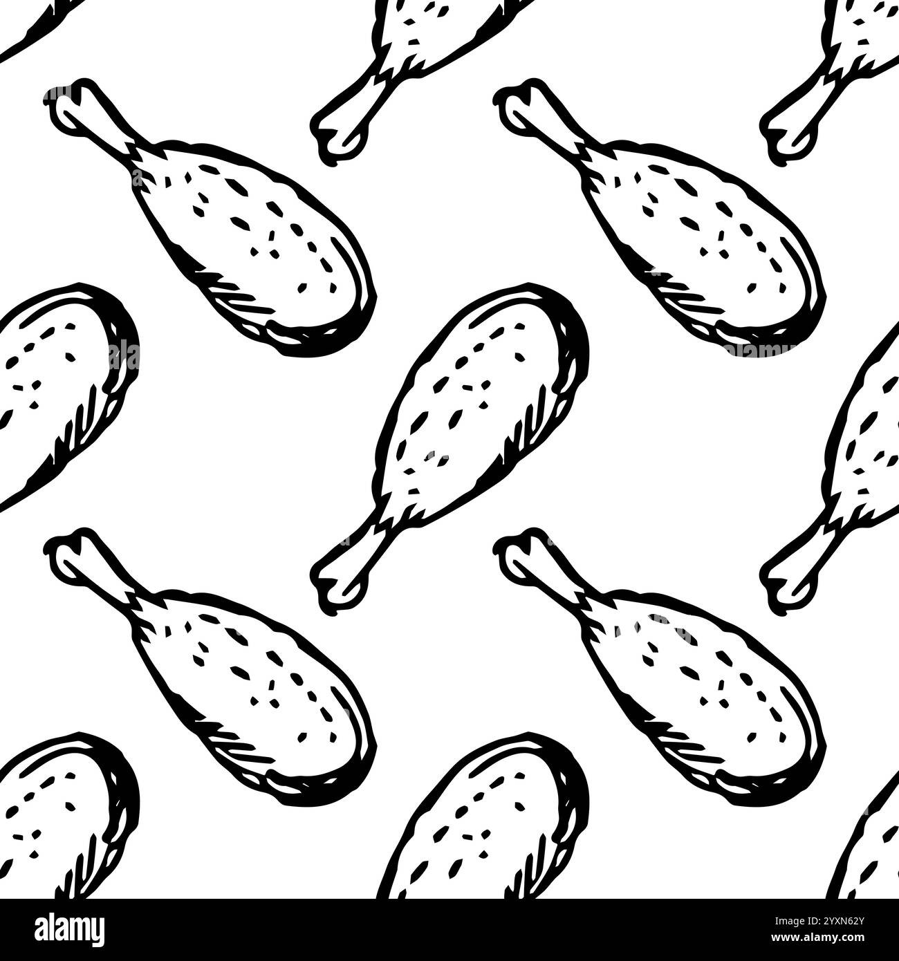 Seamless pattern with chicken legs. meat background. Doodle chicken ...