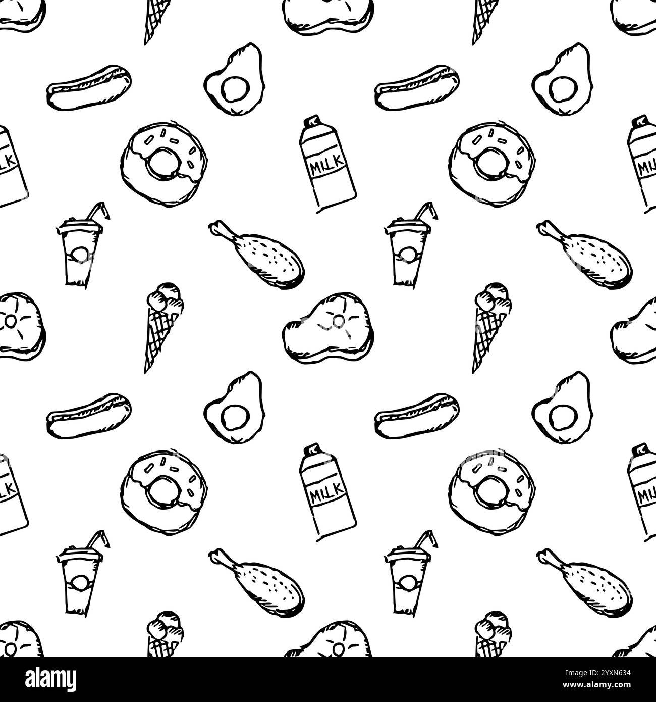 Street food cooking doodle Black and White Stock Photos & Images - Alamy