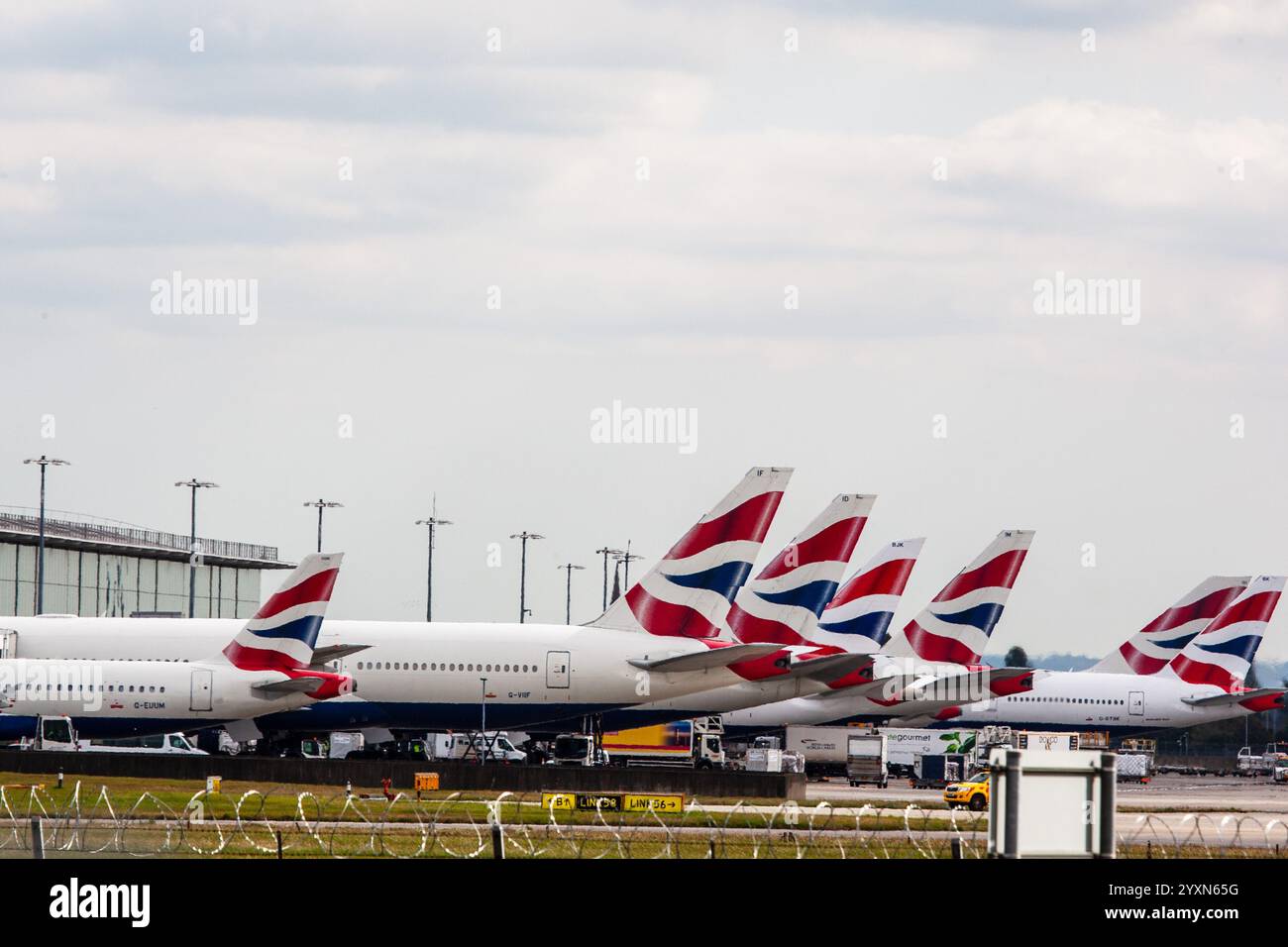 British airways tails lined up at terminal 5 at London Heathrow Uk 21 ...