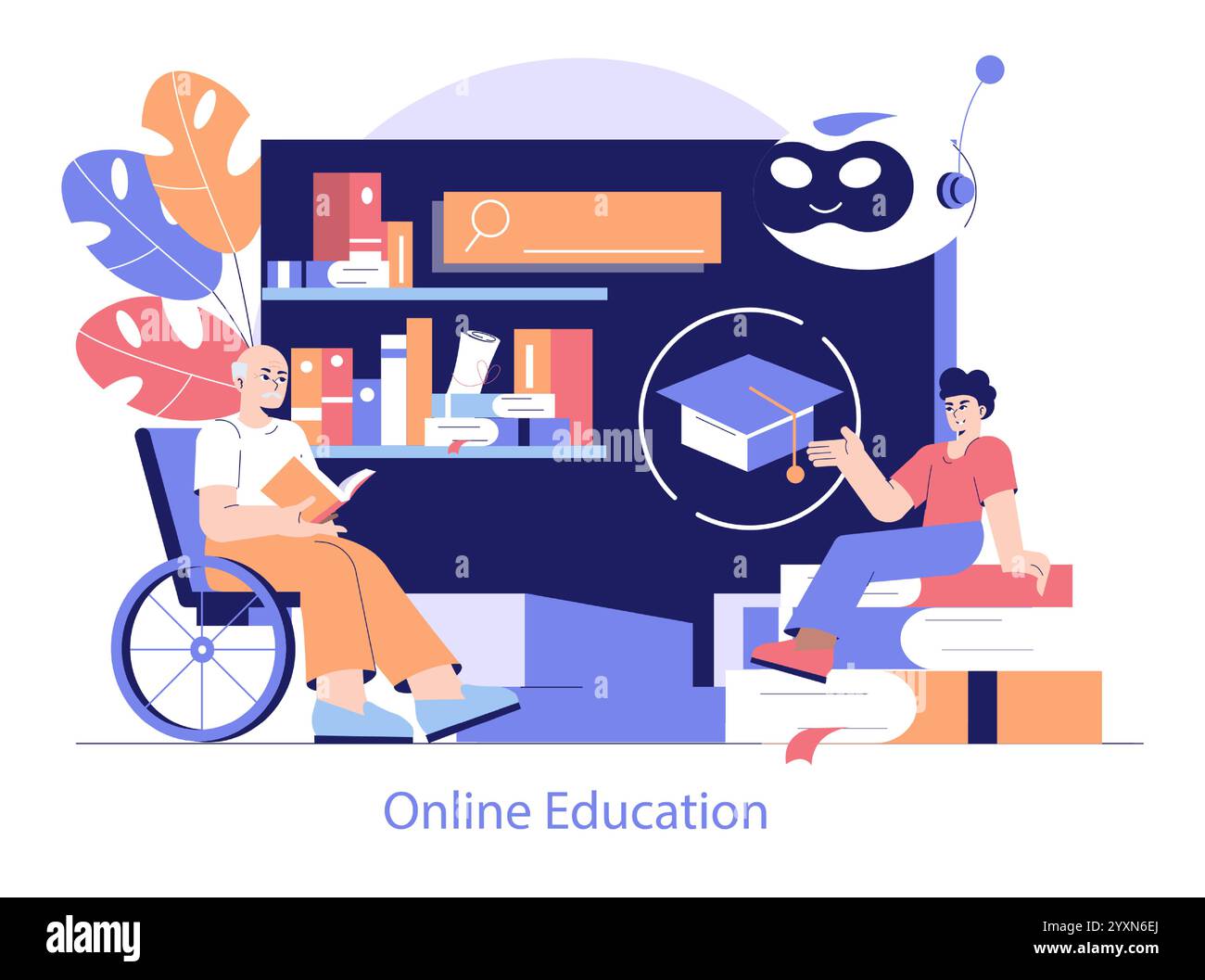 Inclusive online education concept. Disabled senior and young adult ...