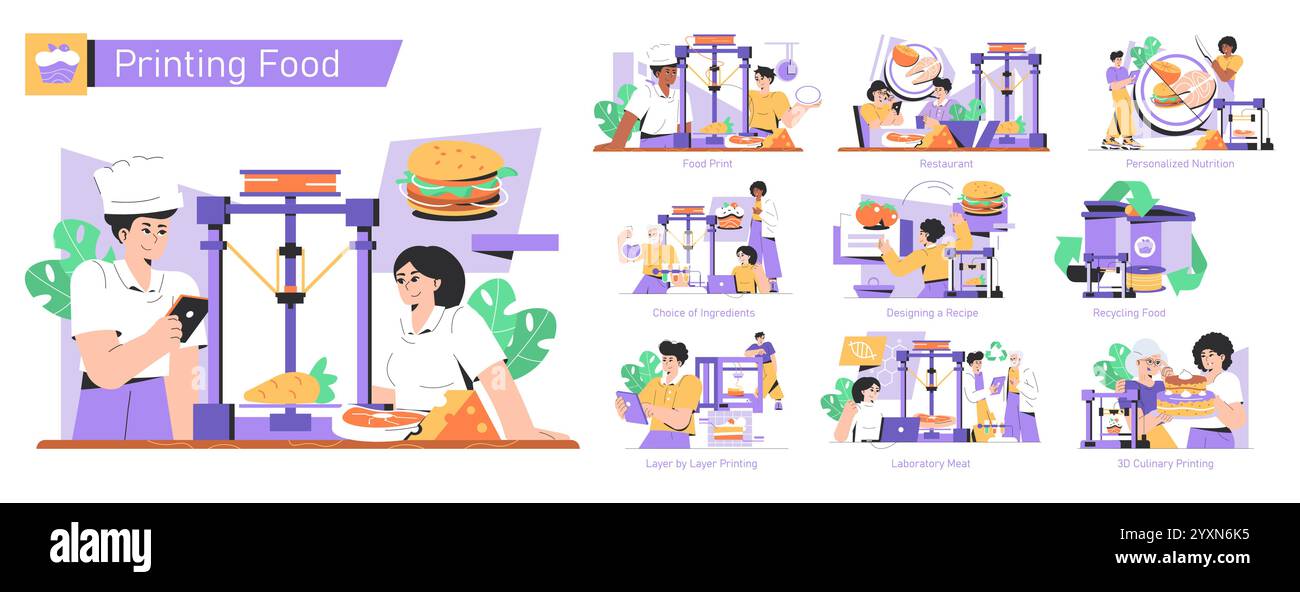 Printing Food set. Innovative culinary techniques featuring 3D food ...