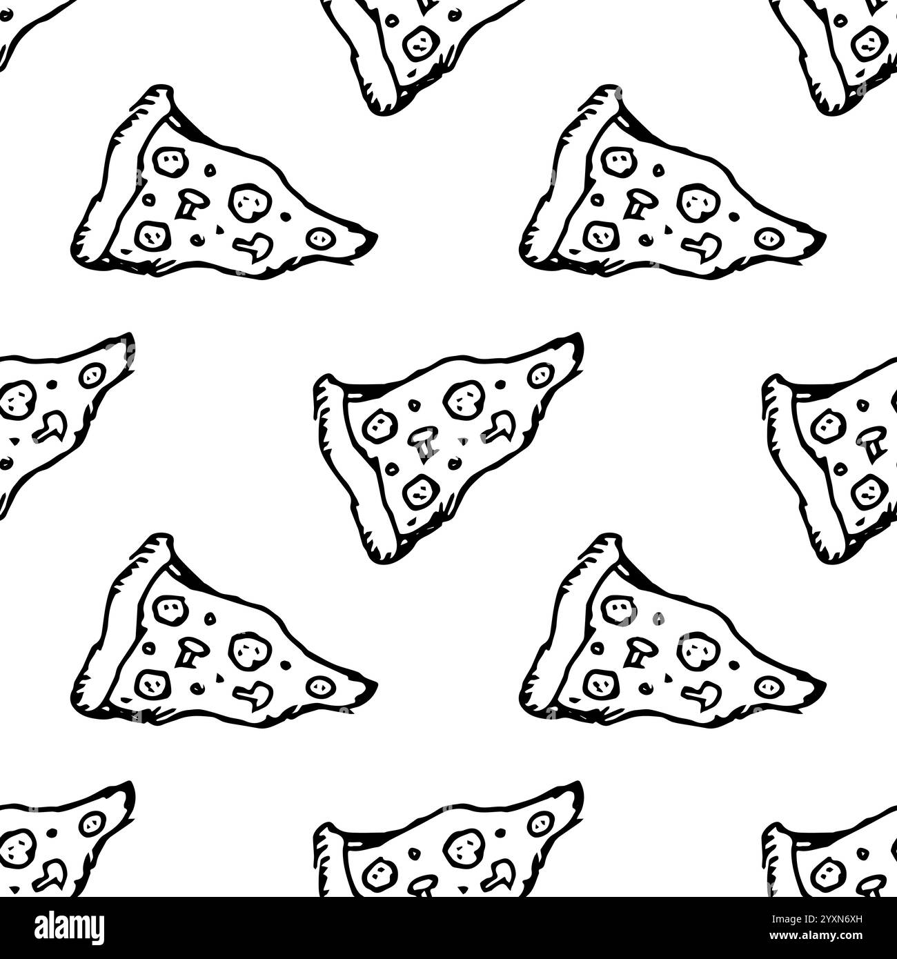 Seamless pizza pattern. Doodle pizza background. Hand drawn ...