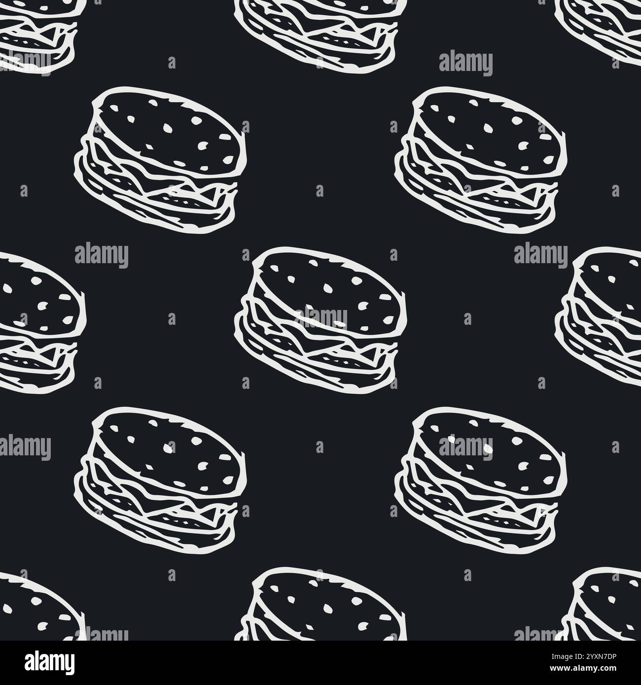 Seamless burger pattern. Drawn hamburger background. Doodle hand drawn ...