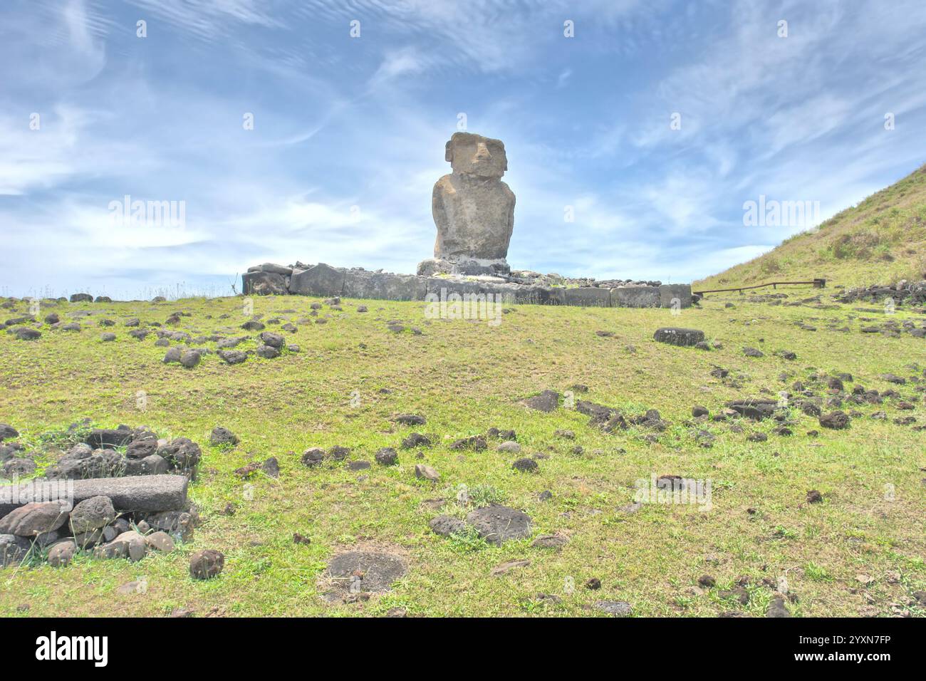 Anakena coral sand beach in Rapa Nui National Park (Easter Island) with ...