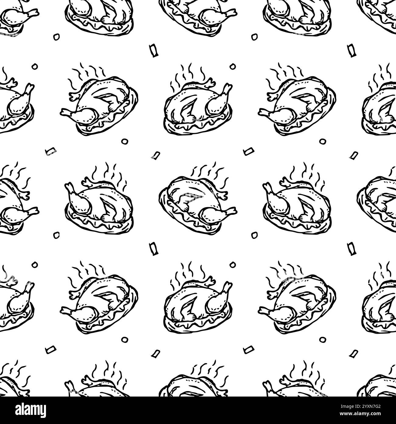 Seamless baked turkey pattern. Drawn baked turkey background. Doodle ...