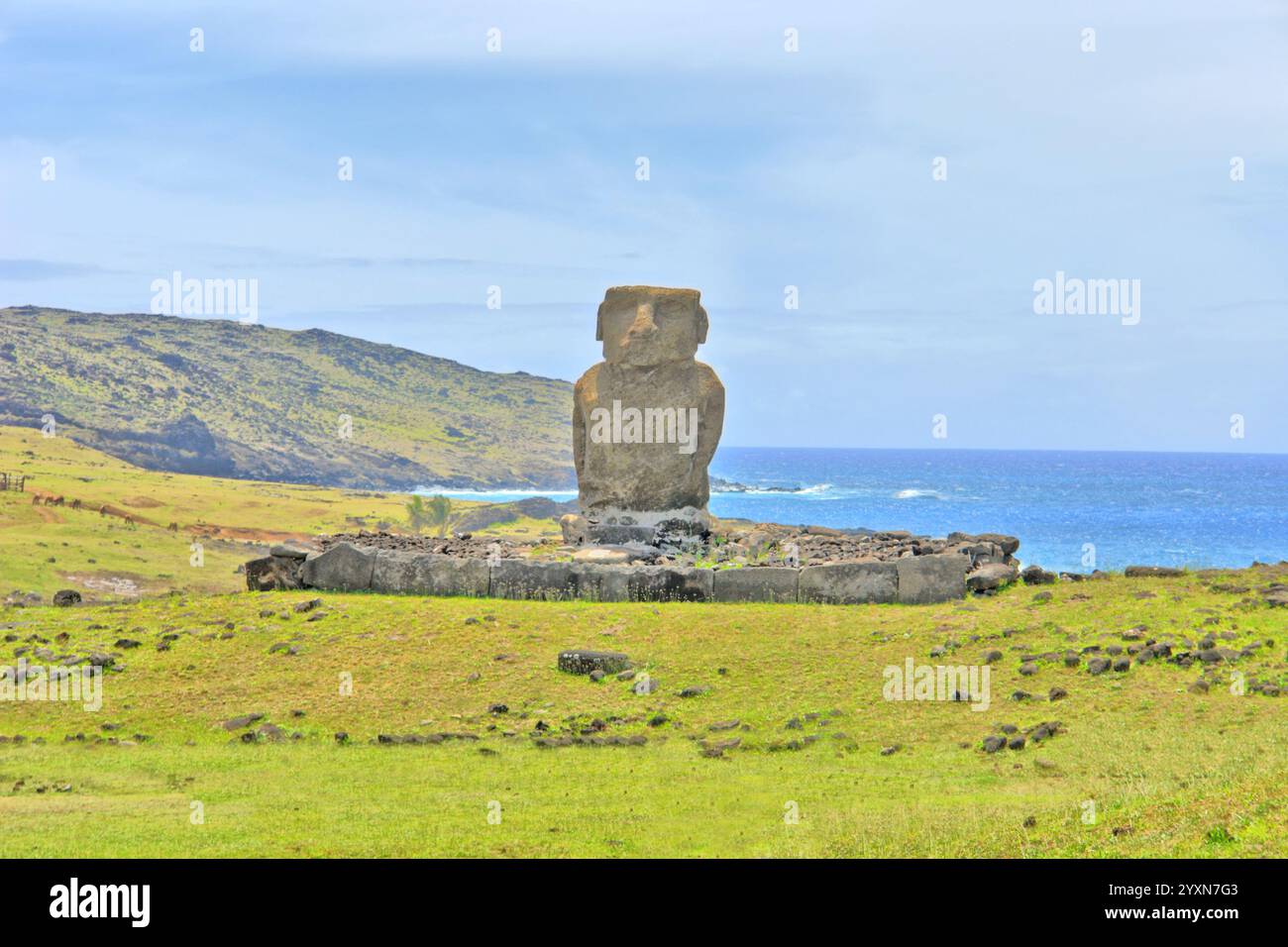 Anakena coral sand beach in Rapa Nui National Park (Easter Island) with ...