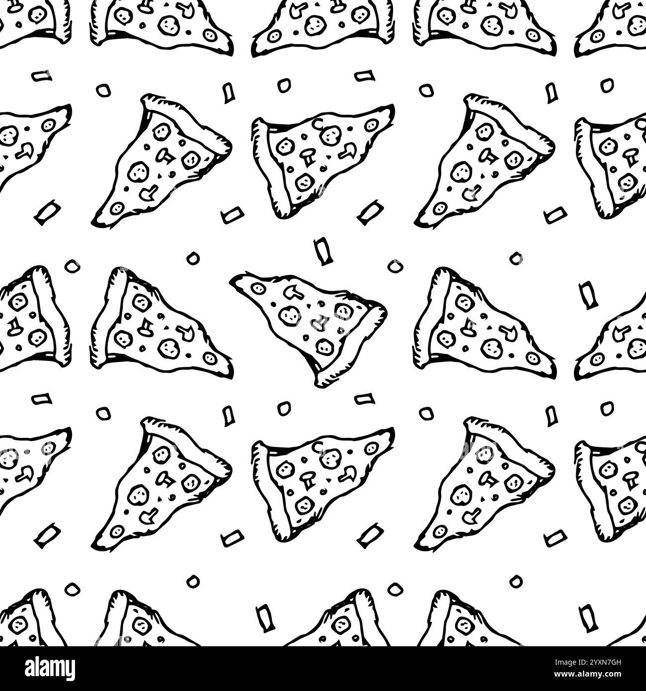 Seamless pizza pattern. Doodle pizza background. Hand drawn ...