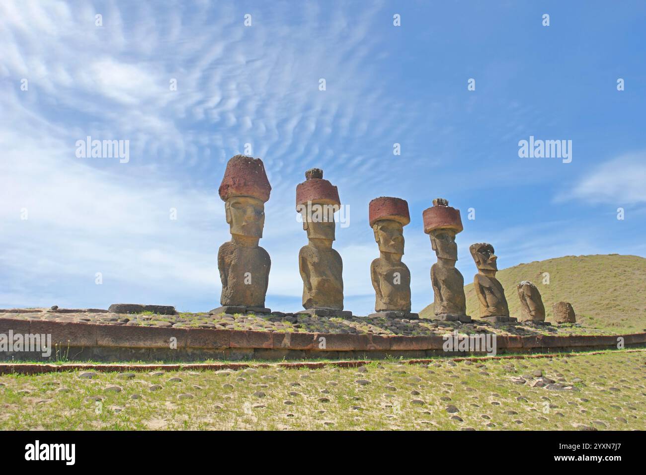 Anakena coral sand beach in Rapa Nui National Park (Easter Island) with ...