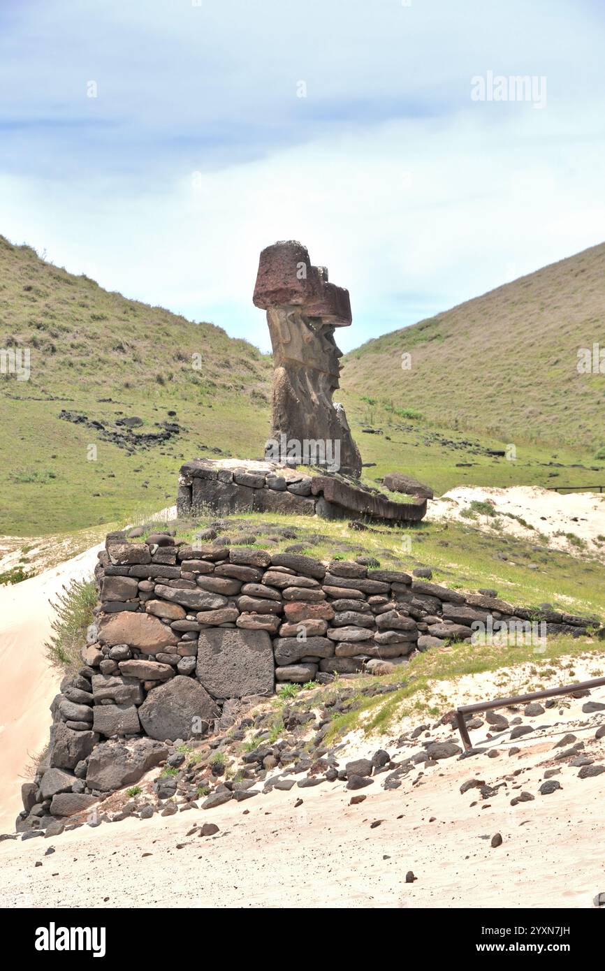 Anakena coral sand beach in Rapa Nui National Park (Easter Island) with ...